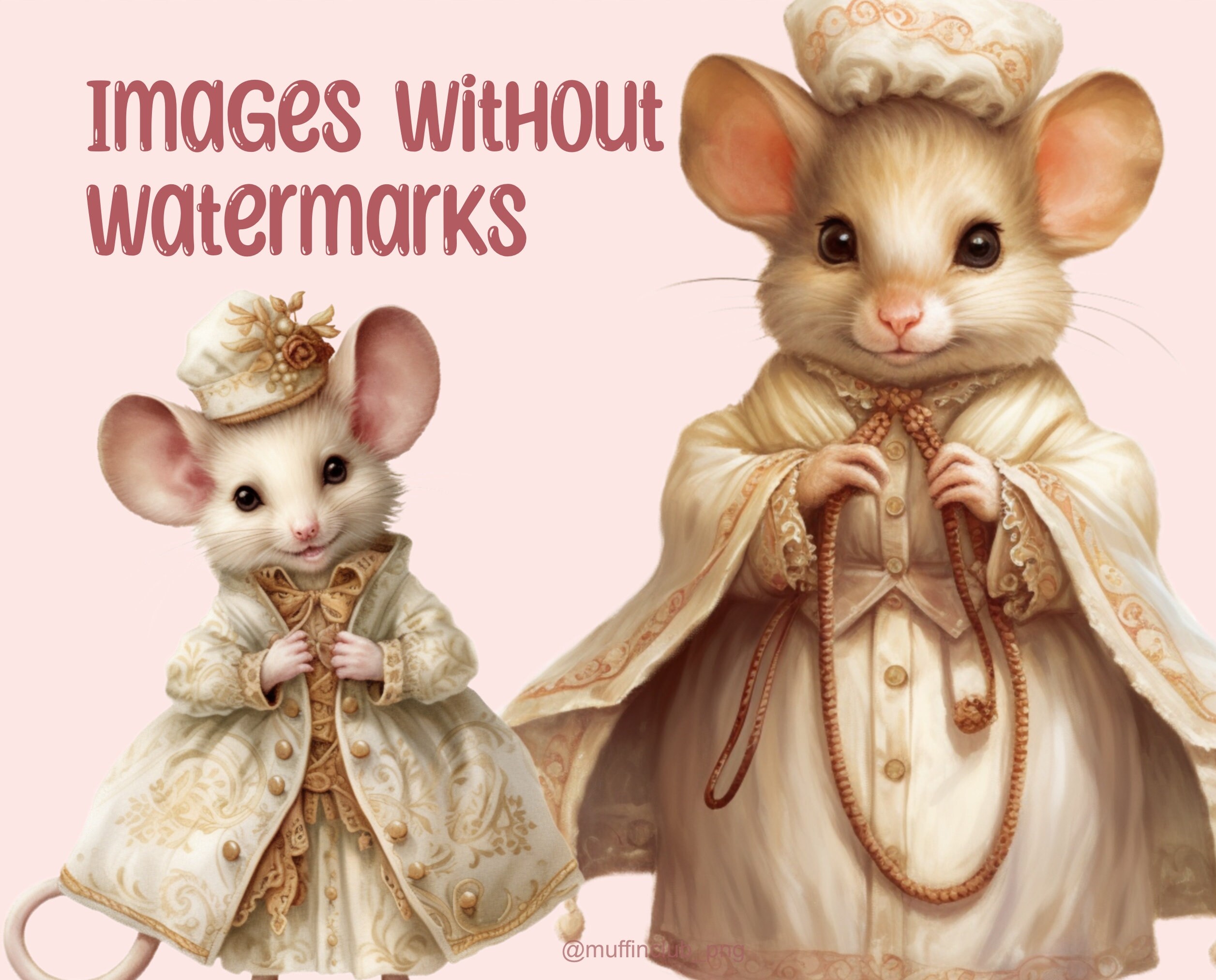 Watercolour Pink Mouses Clipart, Vintage Mouse PNG Digital Image ...