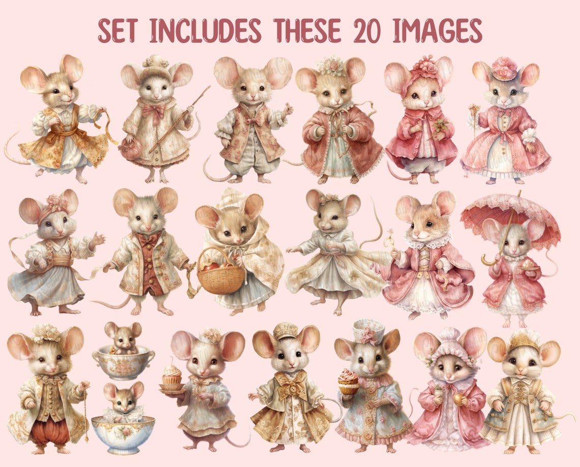 Watercolour Little Pink Mouse Clipart, Fairytale Mice PNG Digital Image ...