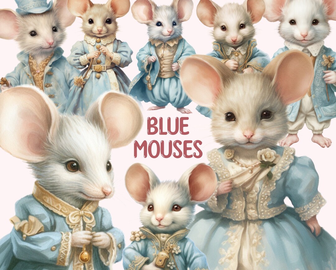 Watercolour Fairytale Mice Clipart Blue Mouse PNG Digital Image ...