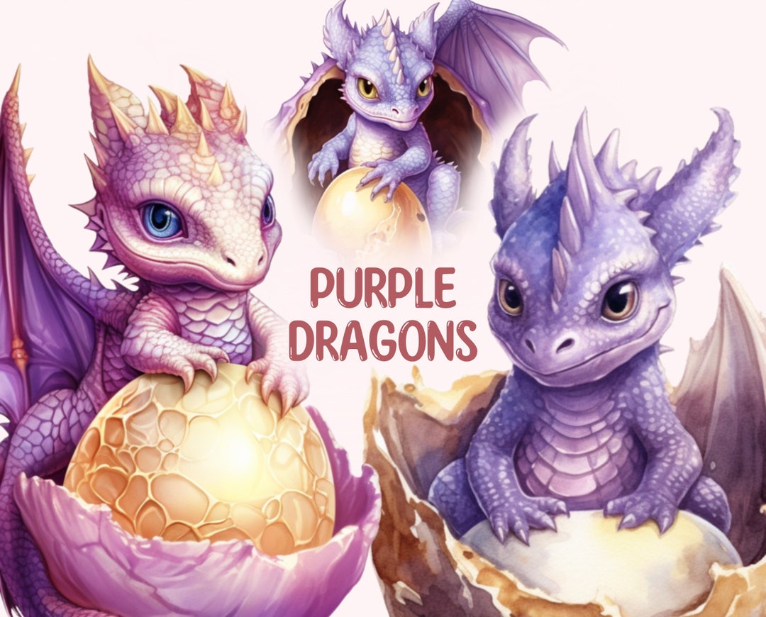 Watercolour Purple Fantasy Dragon Clipart - Purple PNG Digital Image ...
