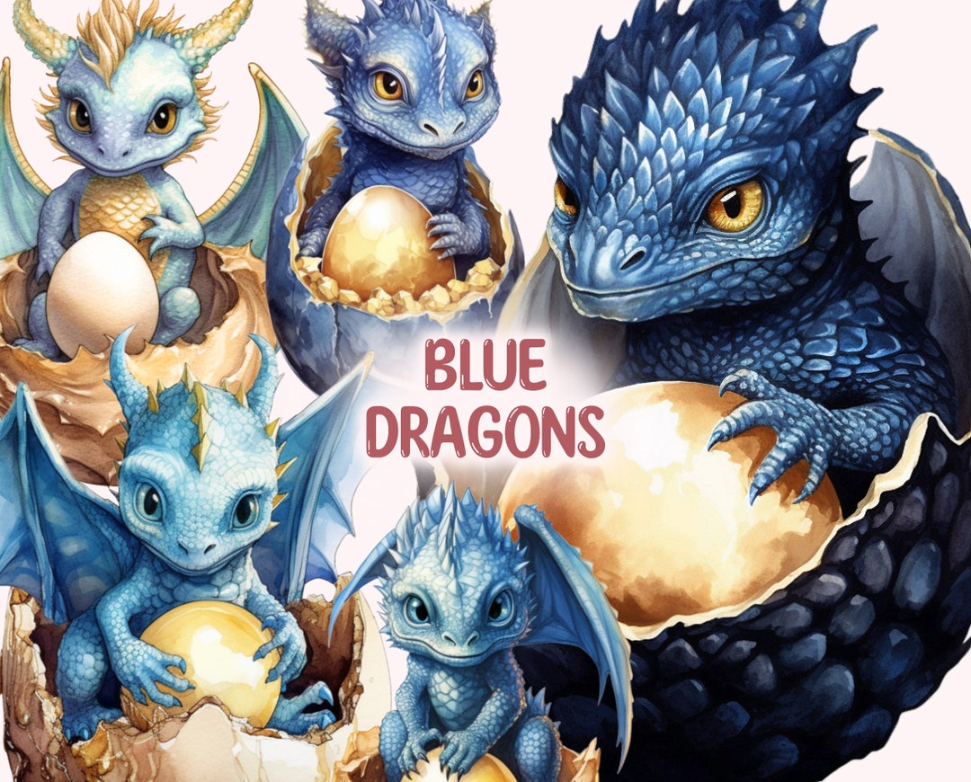 Watercolour Dark Blue Fantasy Dragon Clipart - Blue PNG Digital Image ...