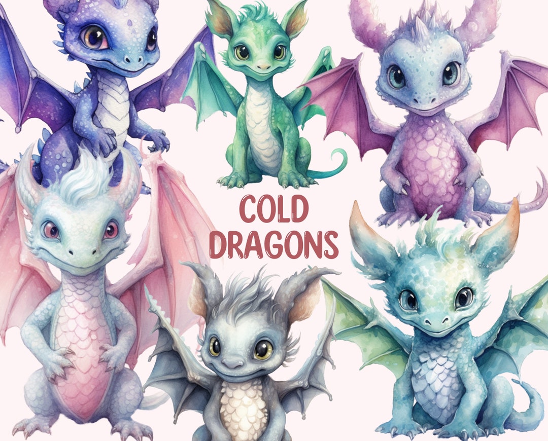 Watercolour Cold Dragons Clipart, Fairytale Dragons PNG Digital Image ...