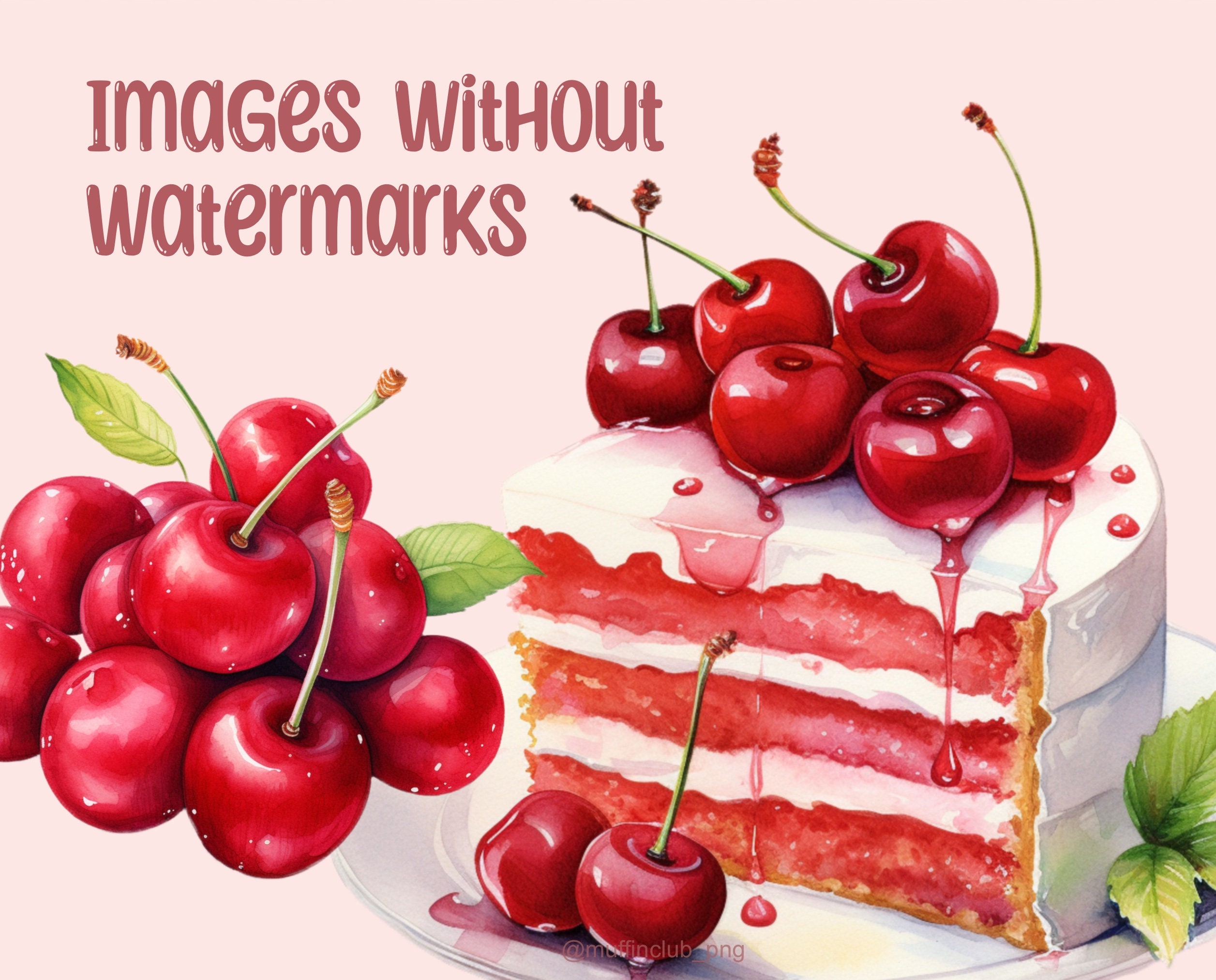 Watercolour Cherry Clipart, Summer Fruits PNG Digital Image Downloads ...