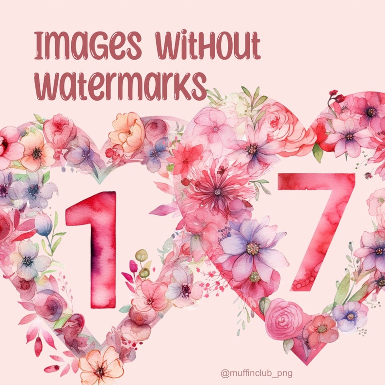 Watercolour Numbers With Hearts Clipart, Valentines PNG Digital Image ...