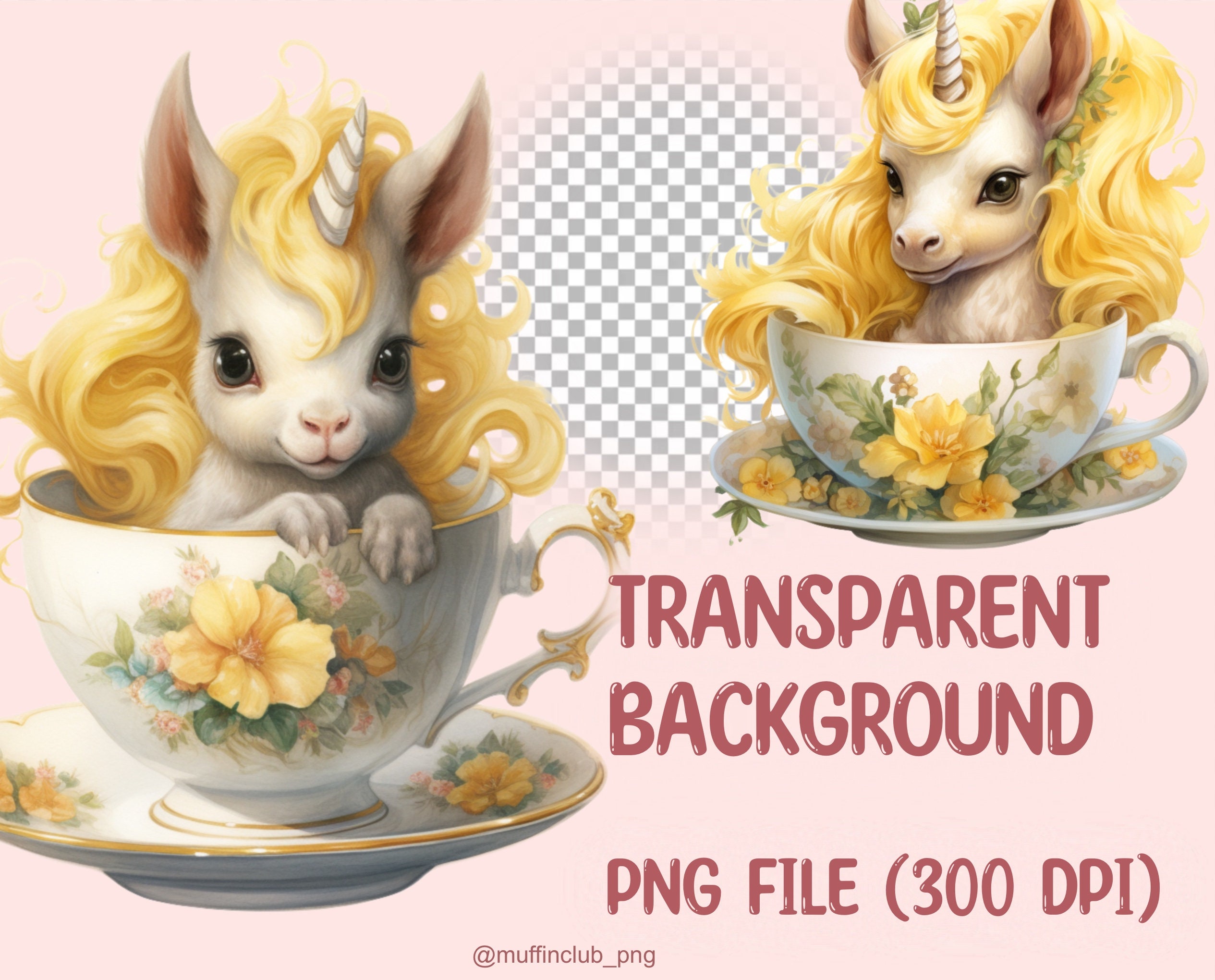 Watercolour Yellow Unicorn Clipart, Baby Unicorn Horse PNG Digital ...