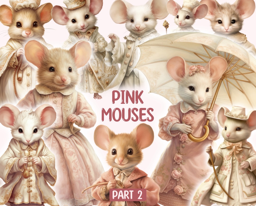 Watercolour Pink Mouses Clipart, Vintage Mouse PNG Digital Image ...