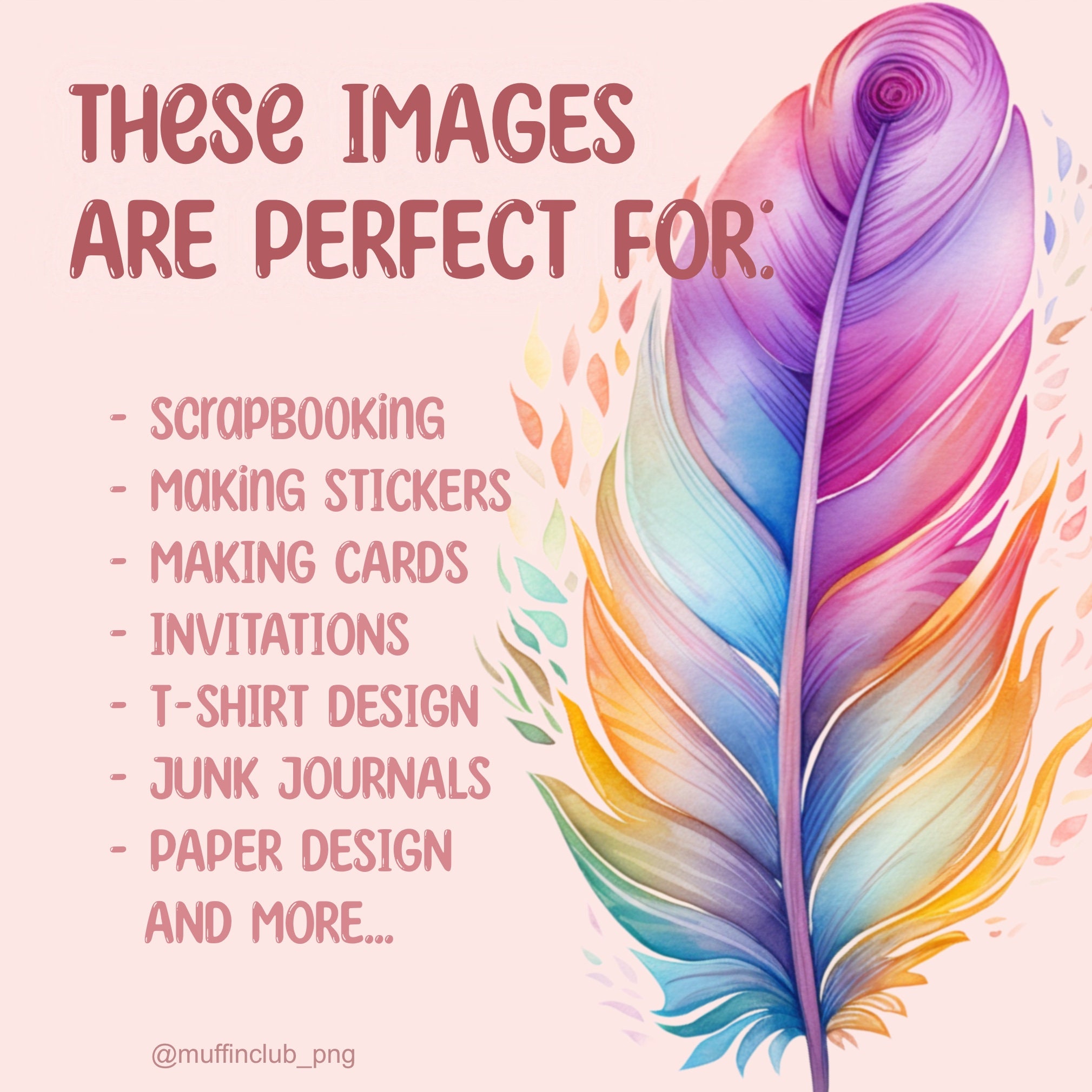 Watercolor Feather Clipart Rainbow Set Digital Scrapbooking Commercial ...