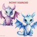 Watercolour Cold Dragons Clipart, Fairytale Dragons PNG Digital Image ...