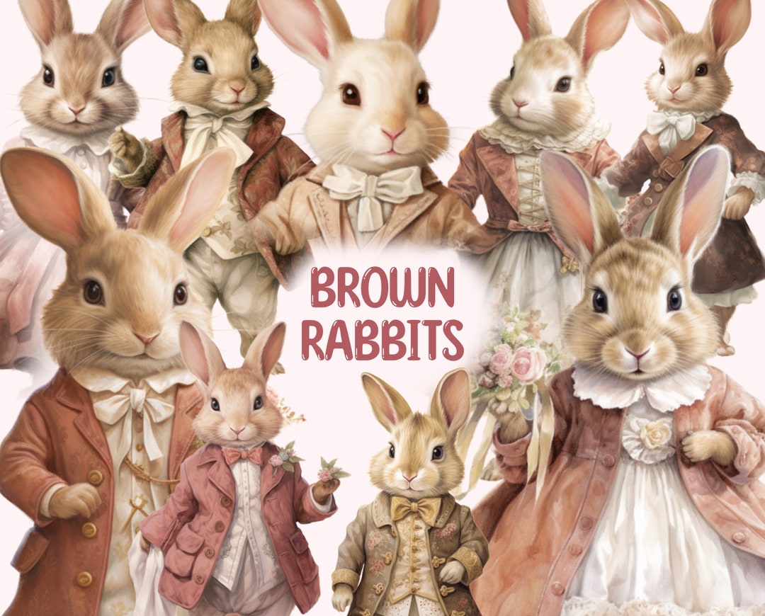 Watercolour Rabbits in Clothes Clipart, Animal Digital Prints, PNG ...