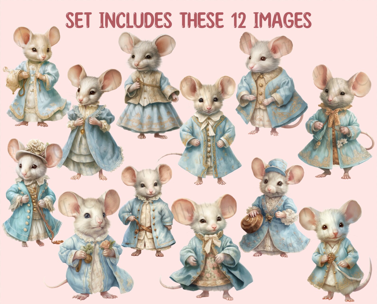 Watercolour Little Blue Mouse Clipart - Fairytale Mice PNG Digital ...
