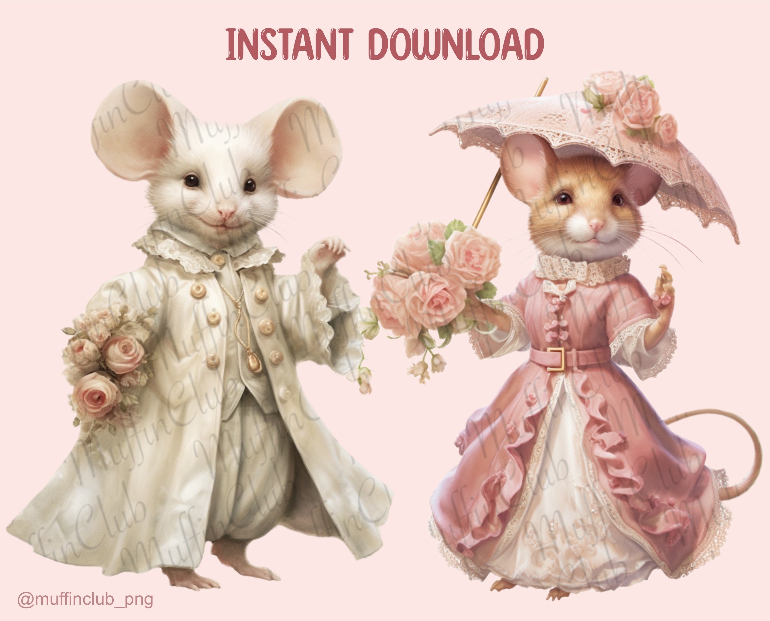 Watercolour Pink Mouses Clipart, Vintage Mouse PNG Digital Image ...