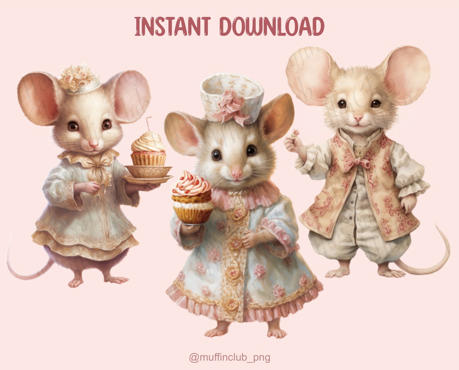 Watercolour Little Pink Mouse Clipart, Fairytale Mice PNG Digital Image ...