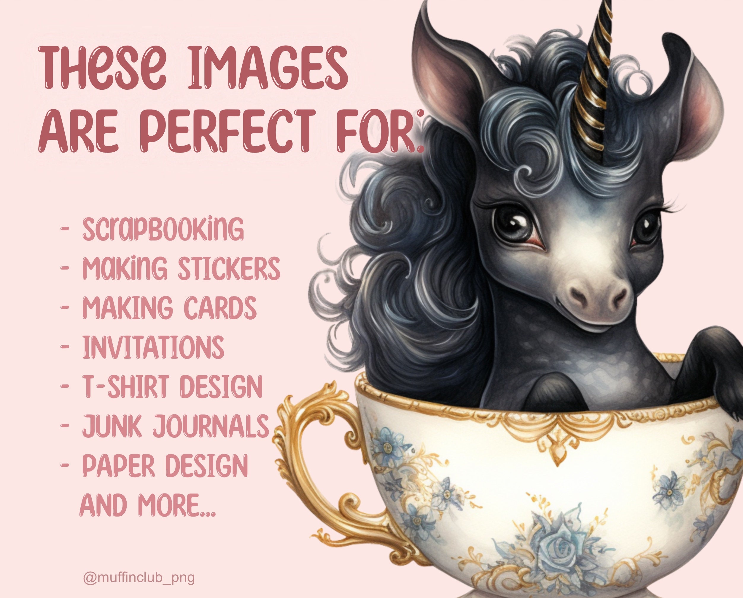 Watercolour Black Unicorn Clipart Fairytale Horses PNG - Etsy