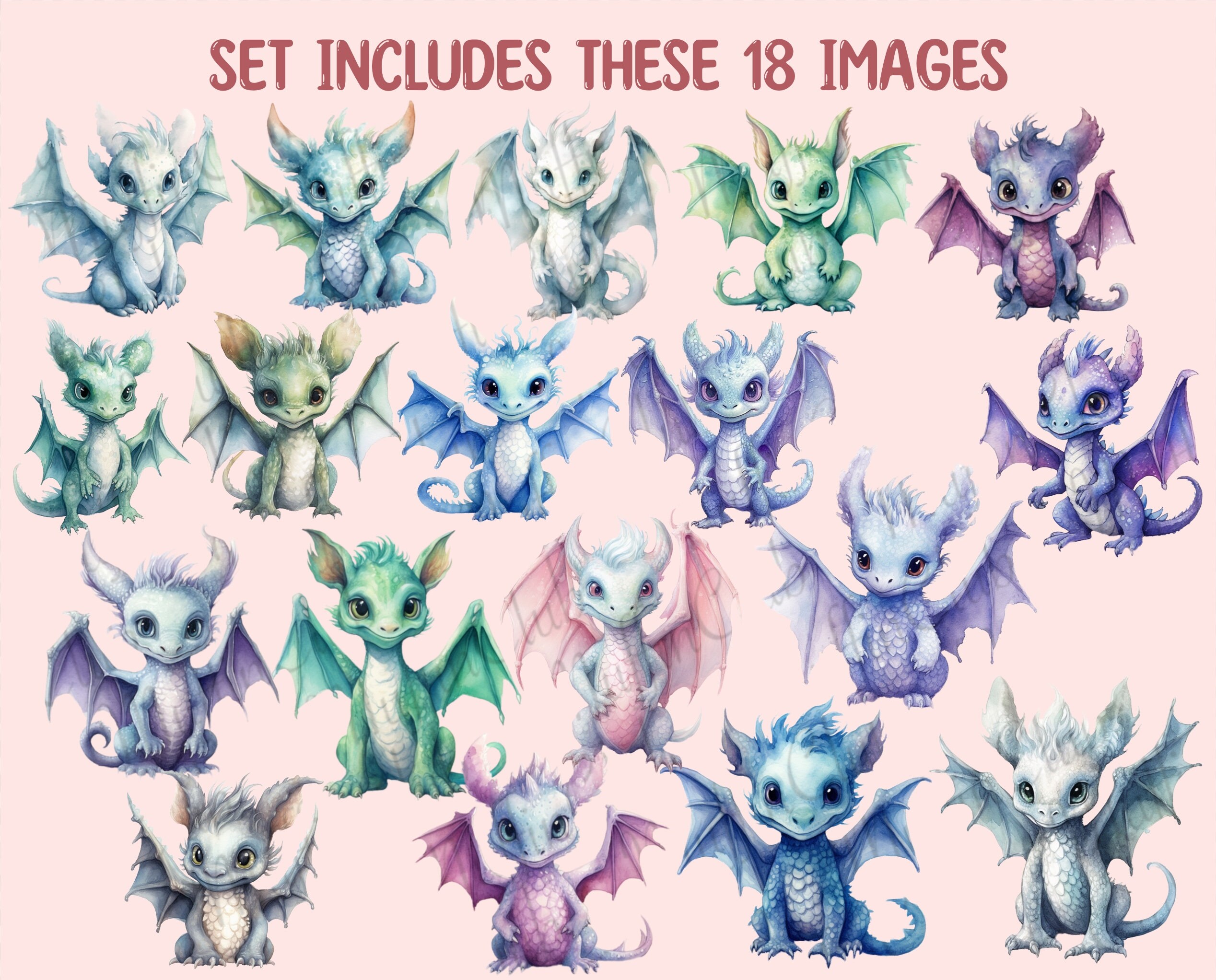 Watercolour Cold Dragons Clipart, Fairytale Dragons PNG Digital Image ...