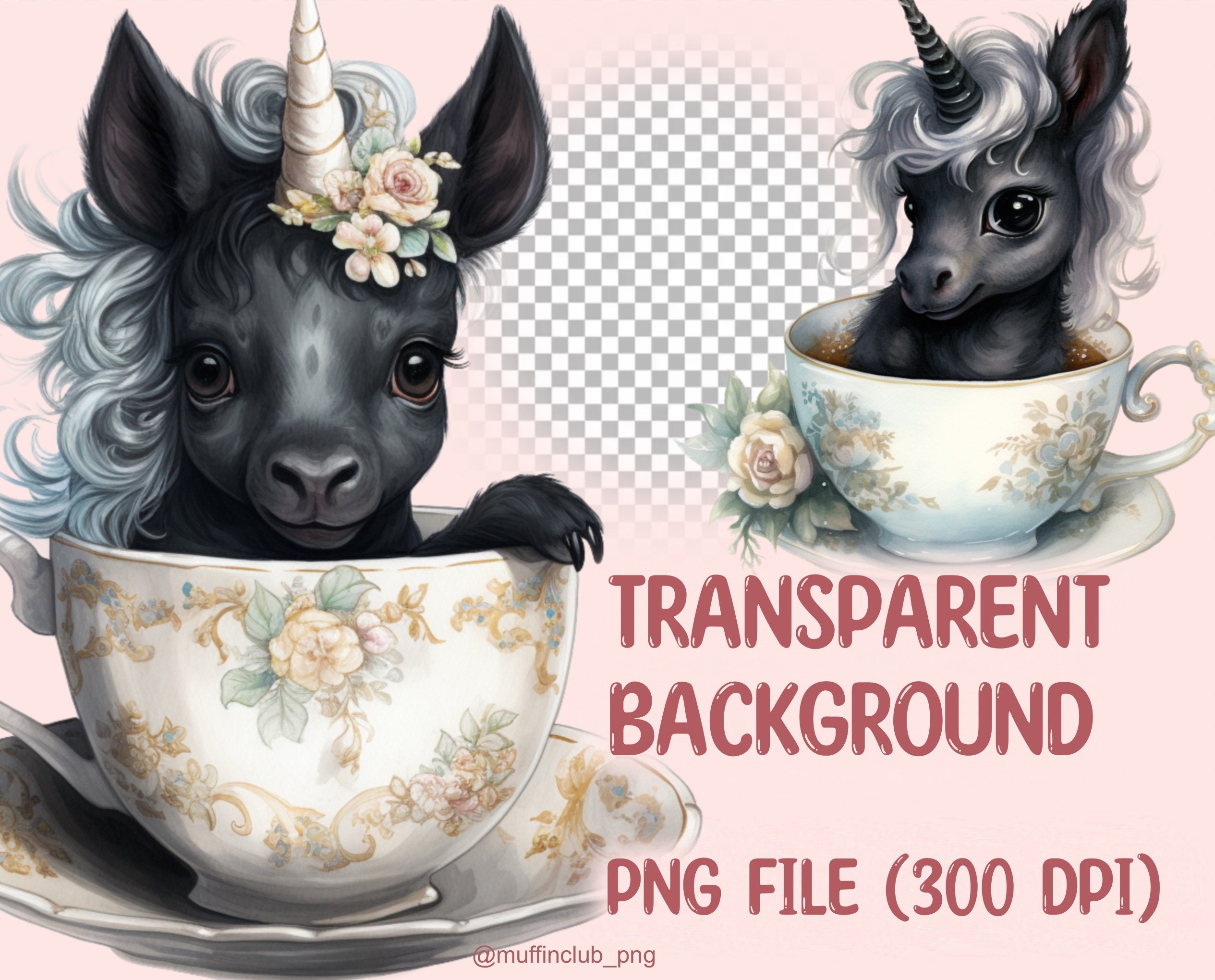 Watercolour Black Unicorn Clipart Fairytale Horses PNG - Etsy