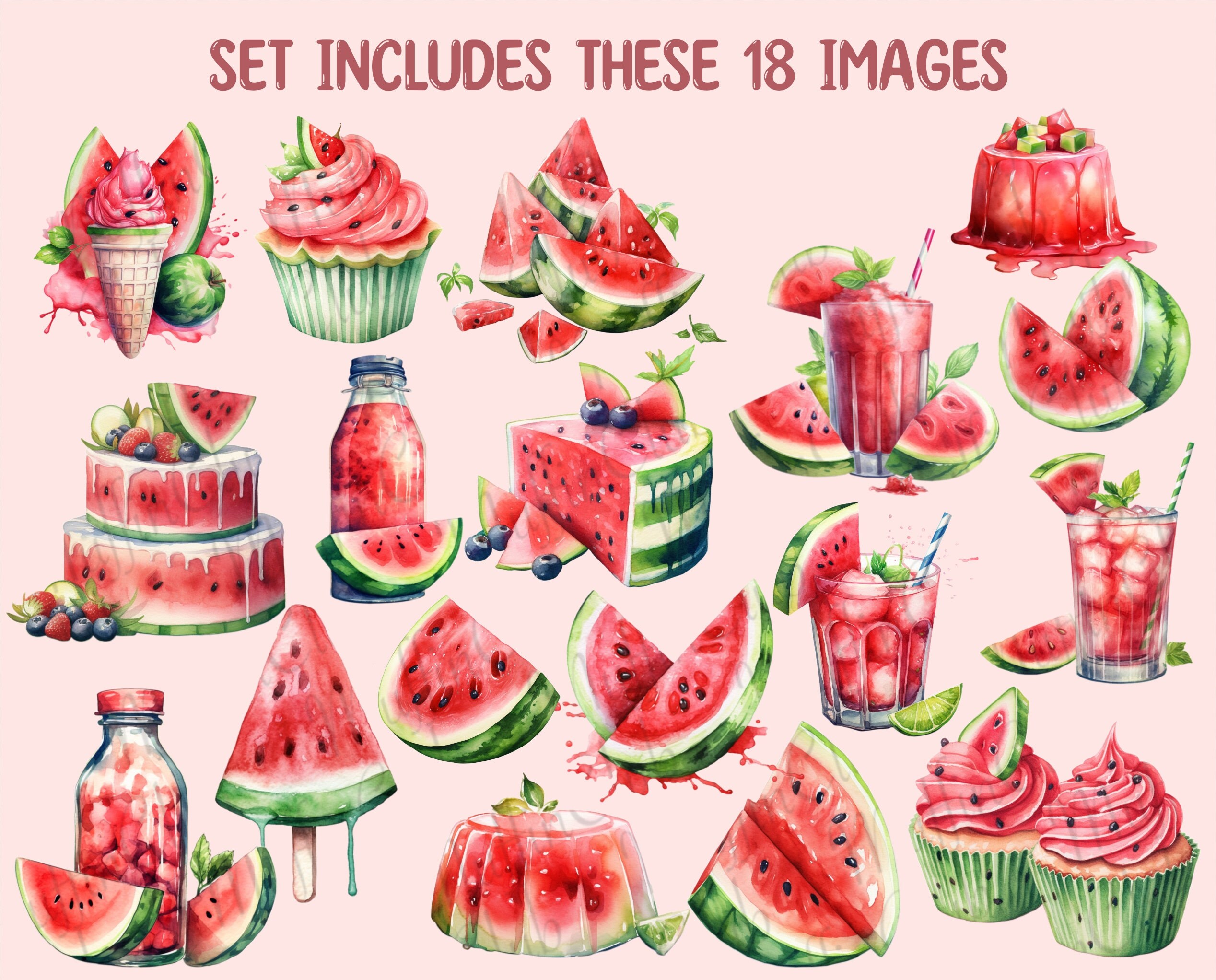 Watermelon Watercolour Clipart Summer Fruit PNG Digital Image Downloads ...