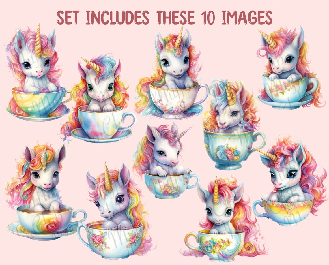 Watercolour Rainbow Unicorn Clipart Fairytale Unicorns PNG - Etsy