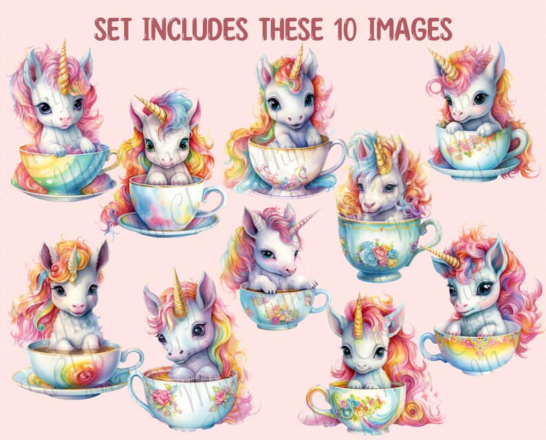 Watercolour Rainbow Unicorn Clipart, Fairytale Unicorns PNG Digital ...
