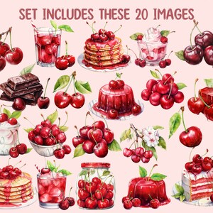 Watercolour Cherry Clipart, Summer Fruits PNG Digital Image Downloads ...
