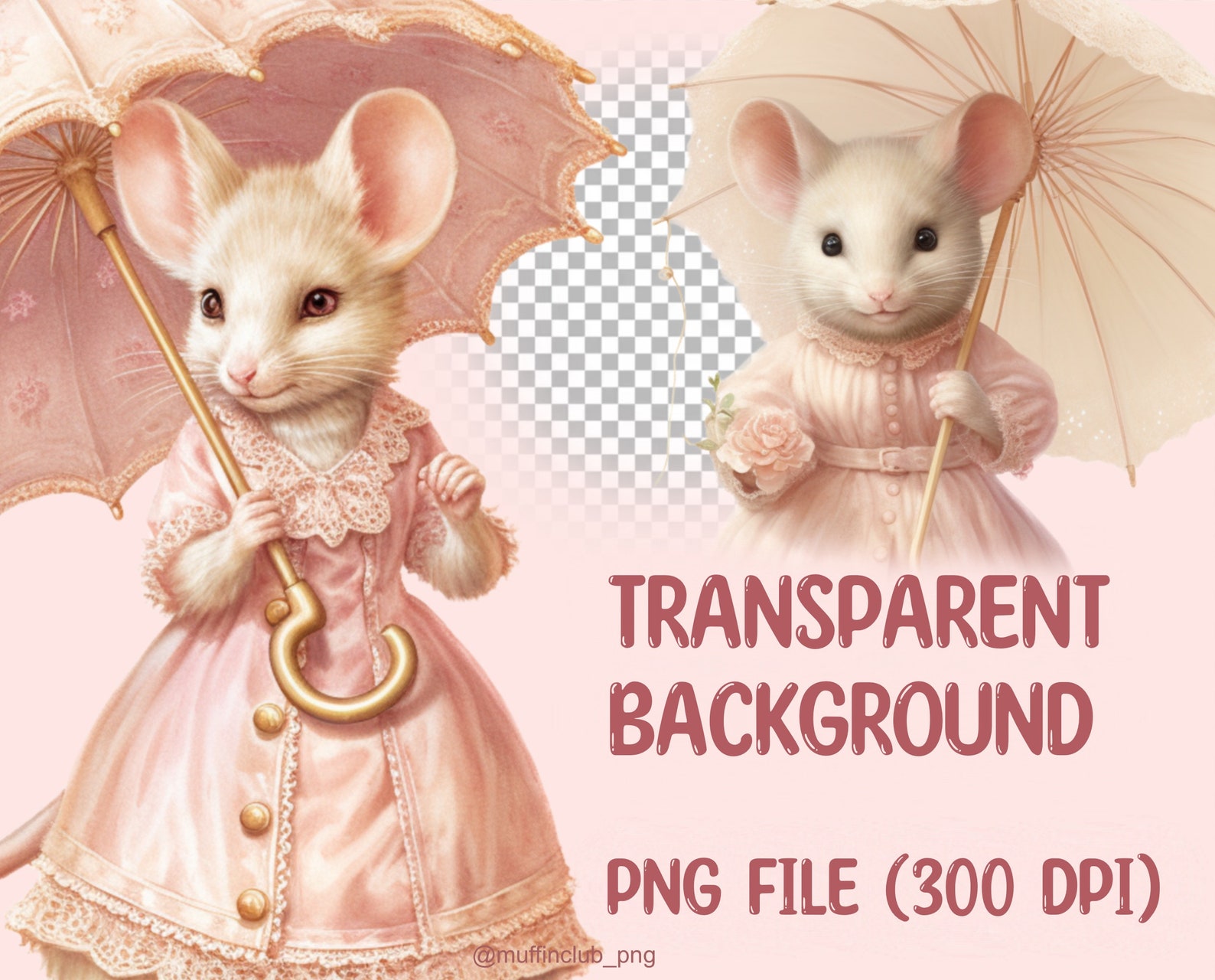 Watercolour Pink Mouses Clipart, Fairytale Mouse PNG Digital Image ...