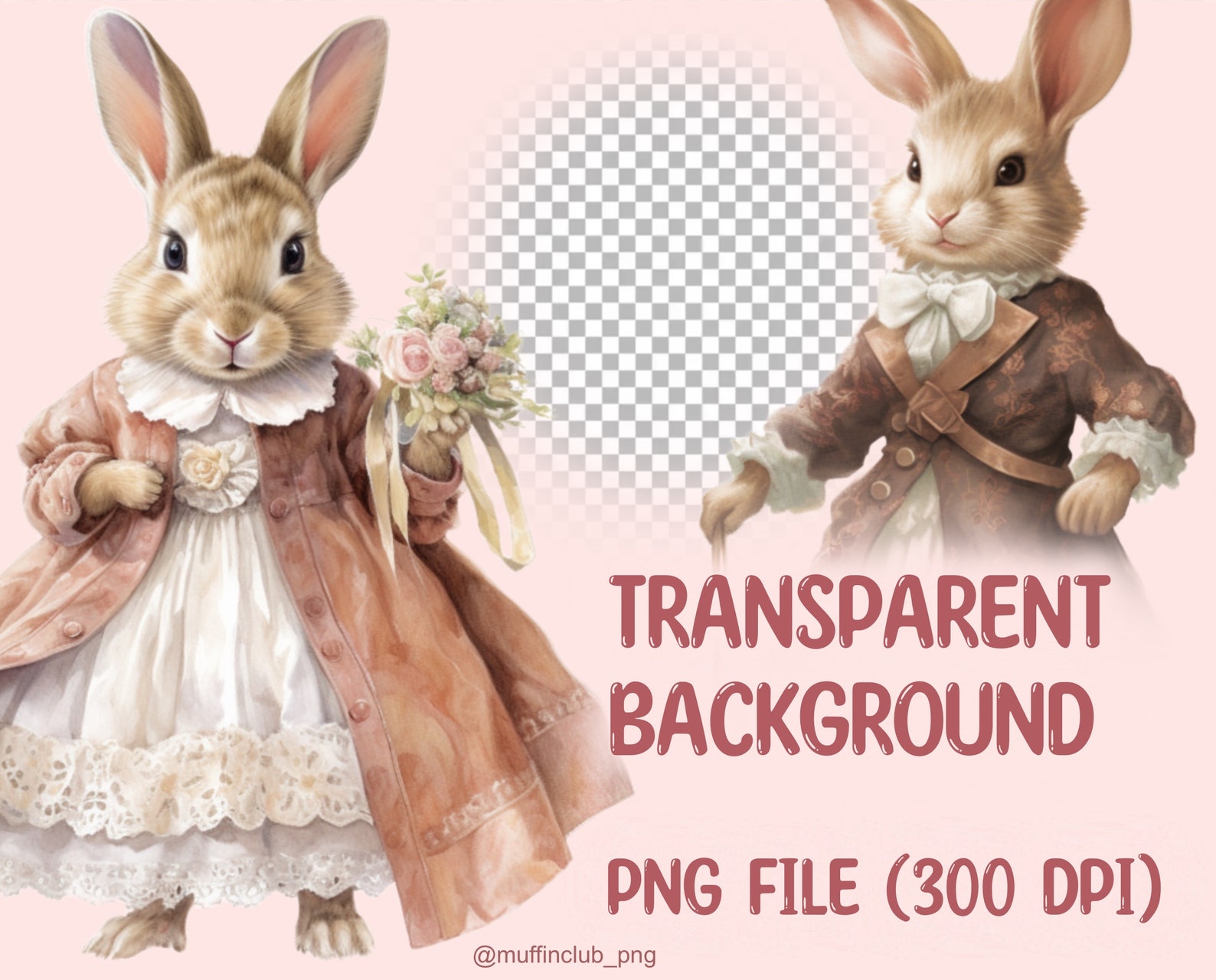 Watercolour Rabbits in Clothes Clipart, Animal Digital Prints, PNG ...