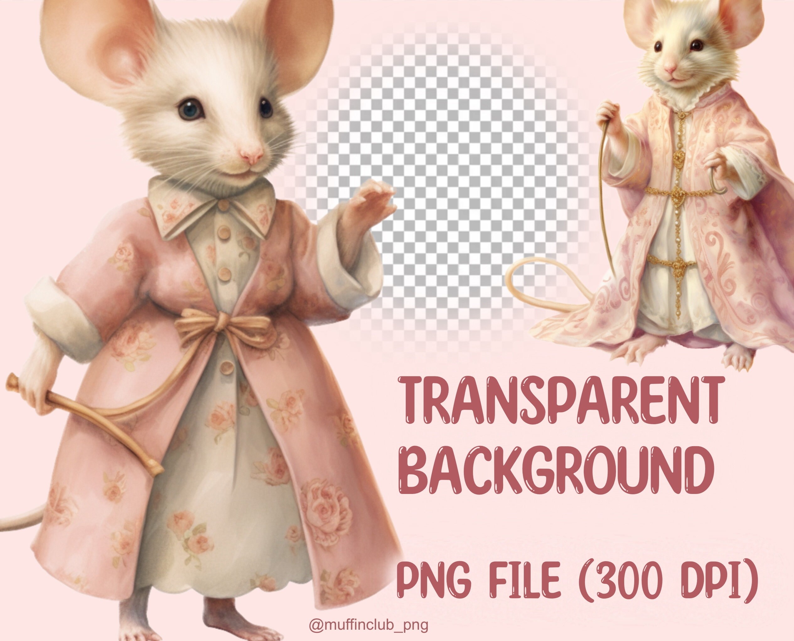 Watercolour Pink Mouses Clipart, Fairytale Mouse PNG Digital Image ...
