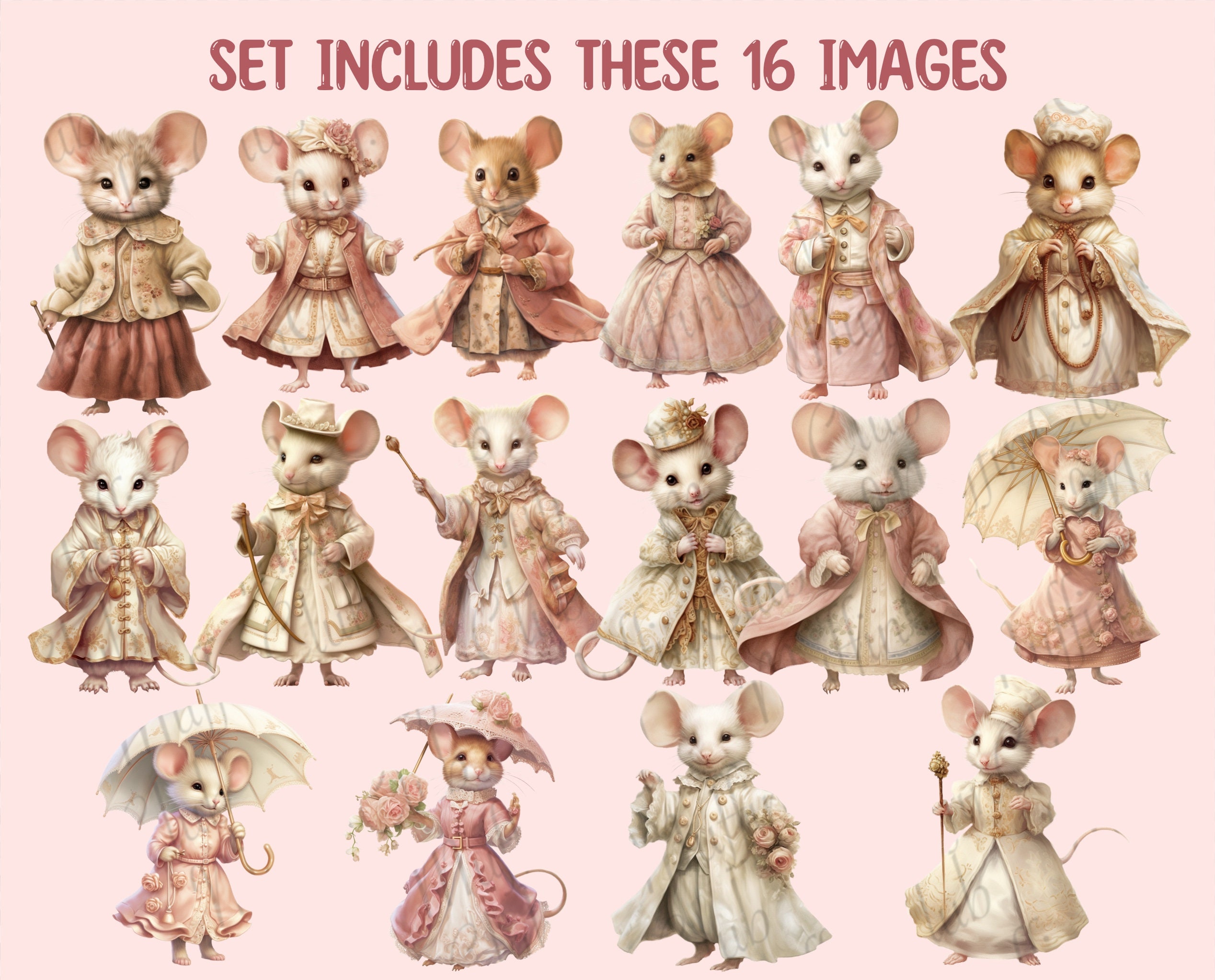 Watercolour Pink Mouses Clipart, Vintage Mouse PNG Digital Image ...