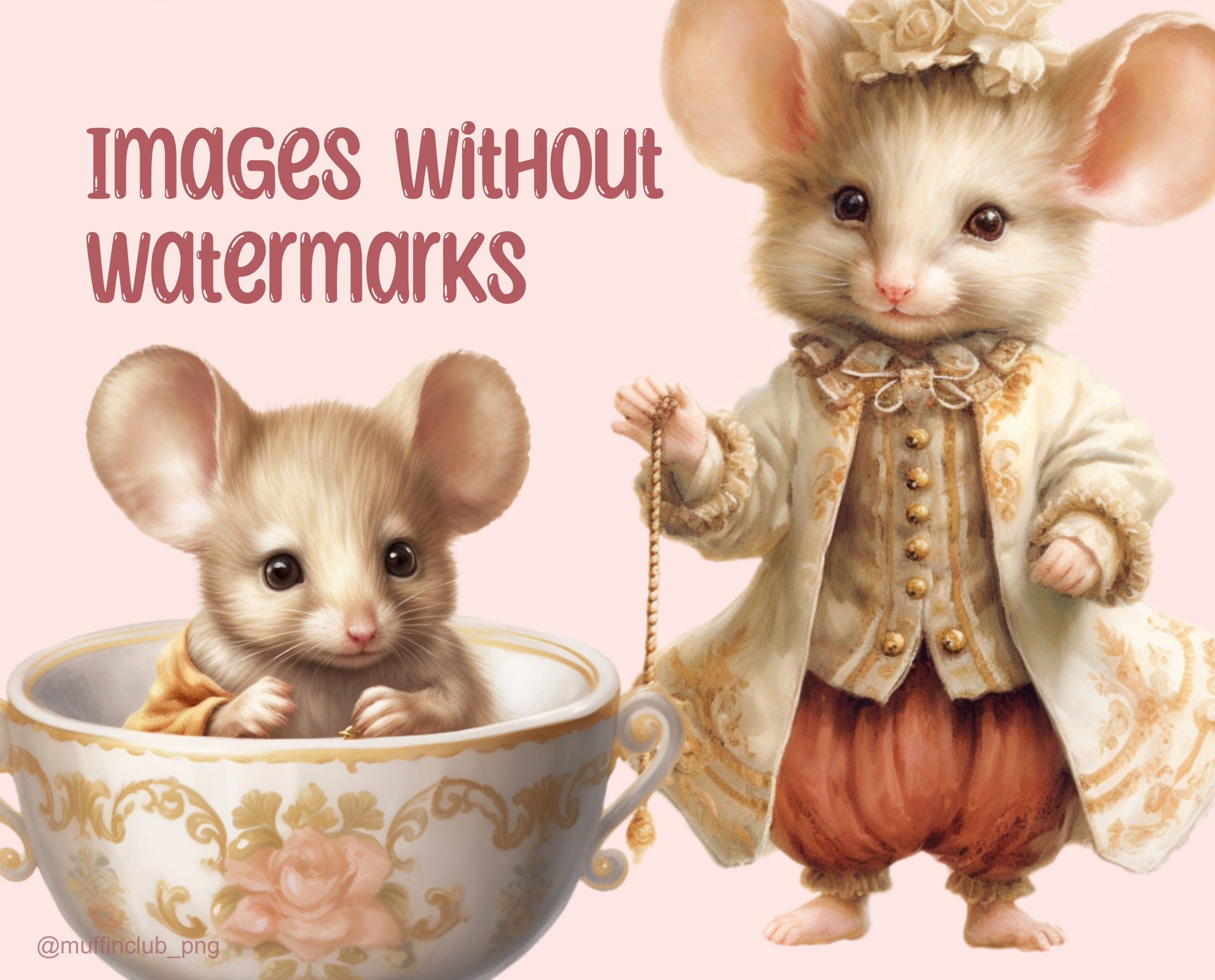 Watercolour Little Pink Mouse Clipart, Fairytale Mice PNG Digital Image ...