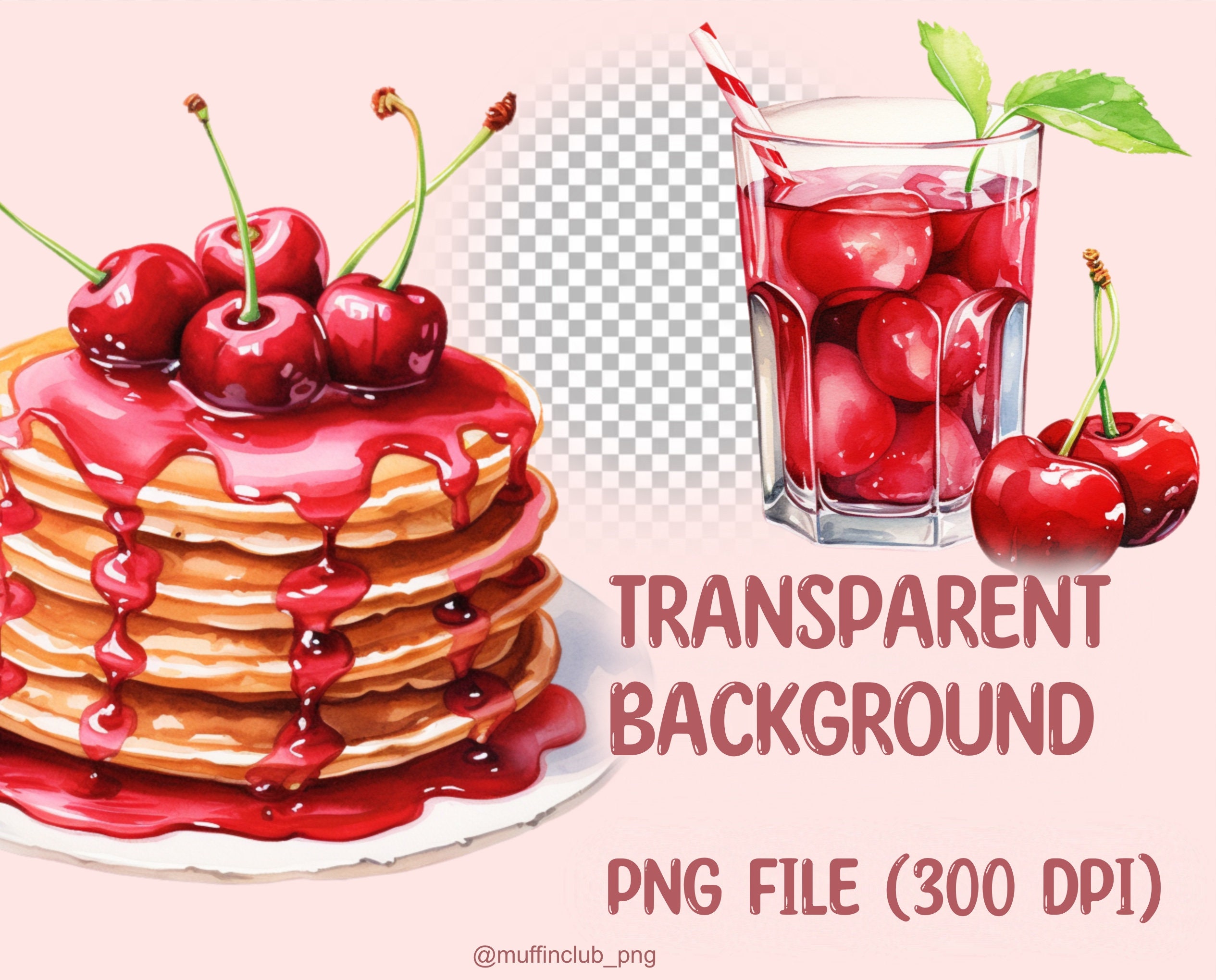 Watercolour Cherry Clipart, Summer Fruits PNG Digital Image Downloads ...