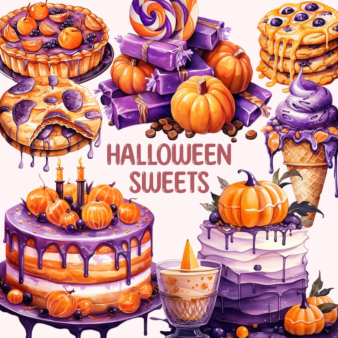 Halloween Sweets Pumpkin Clipart, Watercolor Halloween Cupcake Clipart ...
