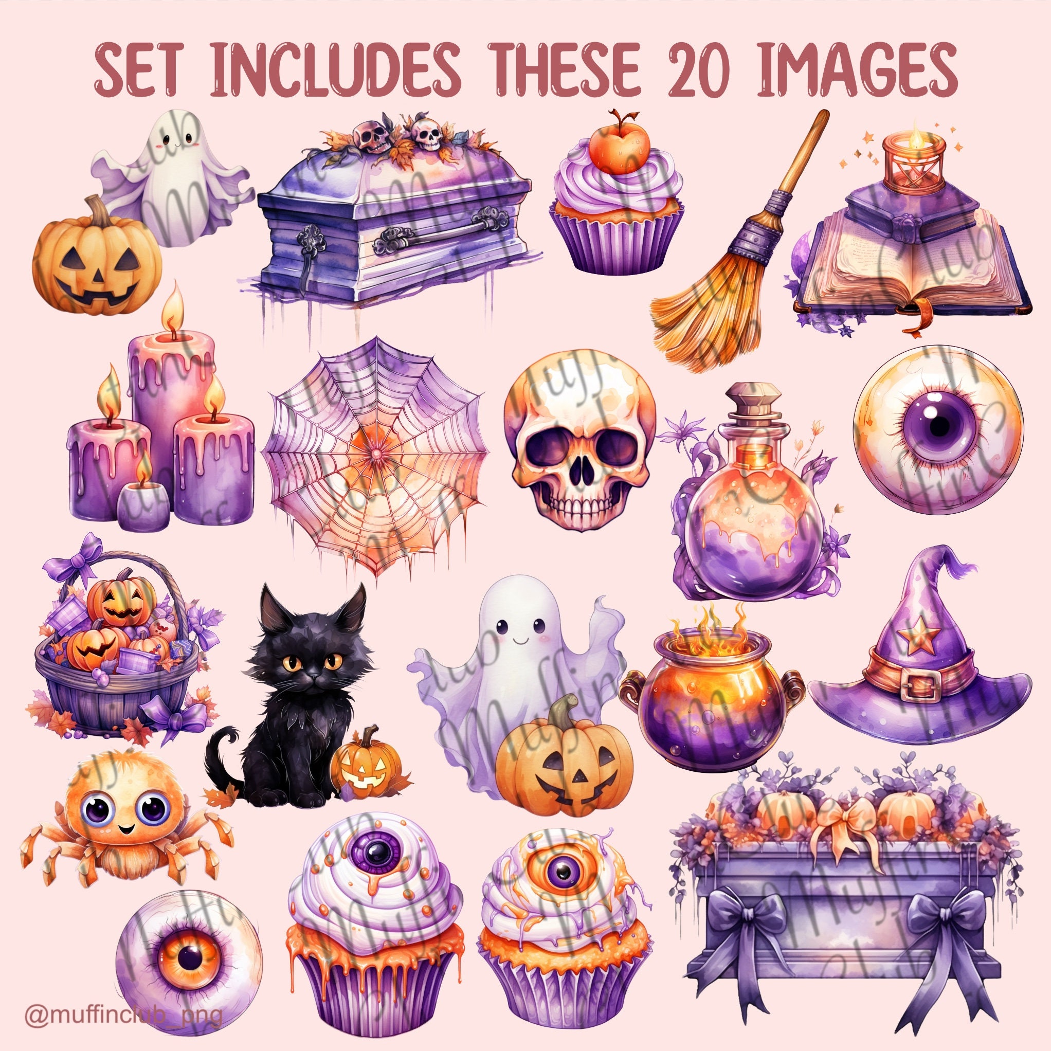 Halloween Clipart Watercolour Bundle PNG Digital Image. Clipart Ghosts ...