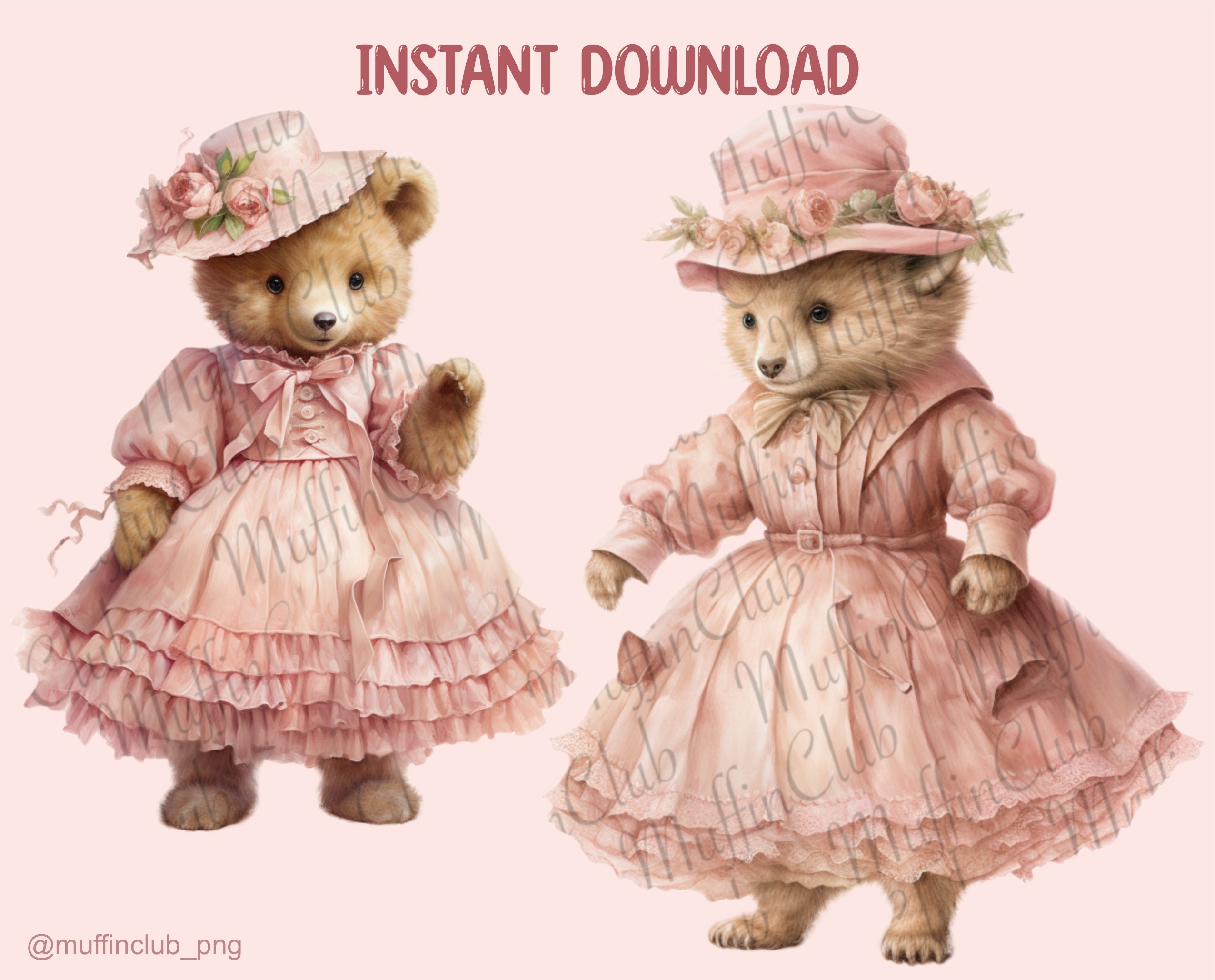 Watercolour Pink Bear Clipart, Bears Lady PNG Digital Image Downloads ...
