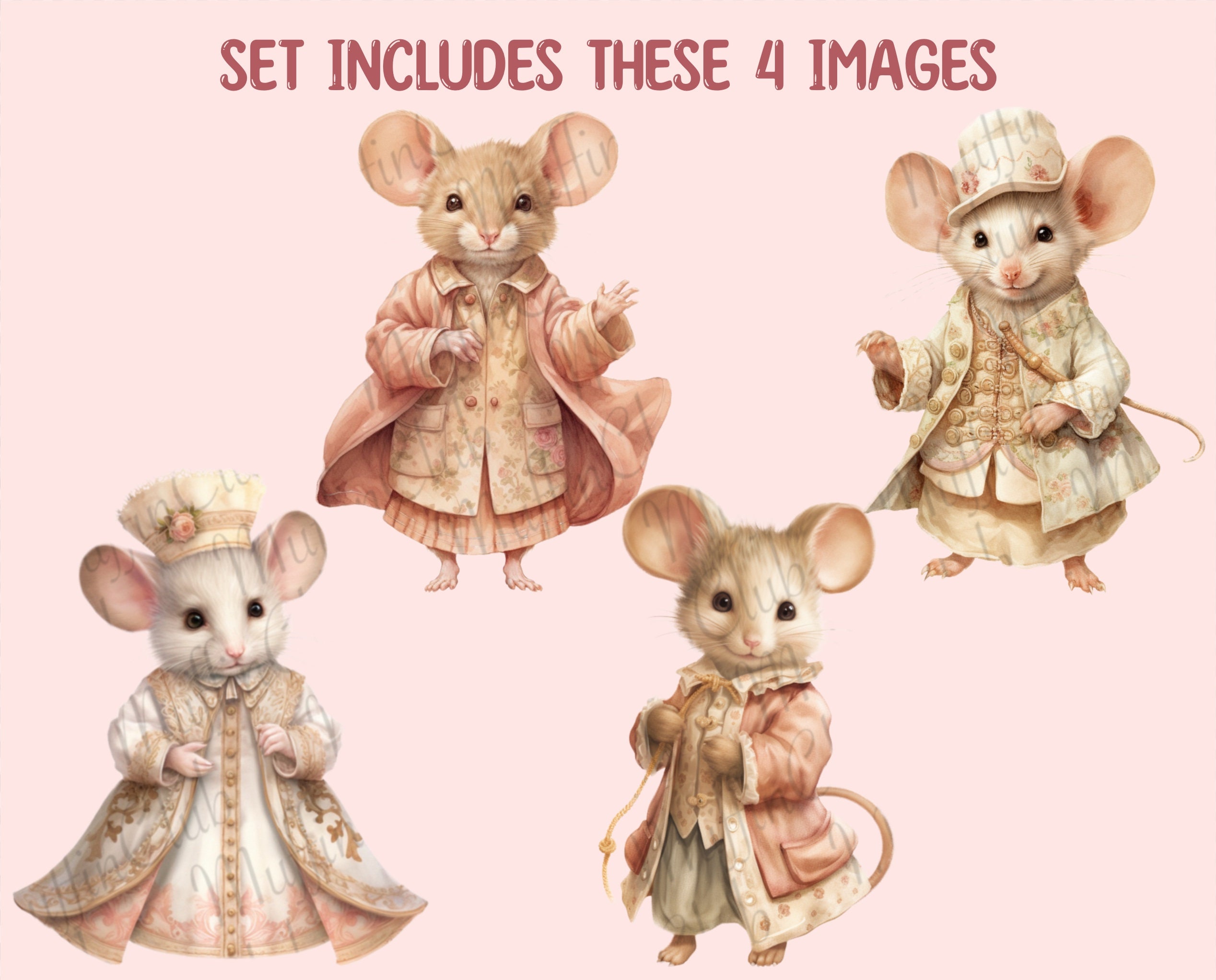 Watercolour Pink Mouse Clipart, Fairytale Mouses PNG Digital Image ...
