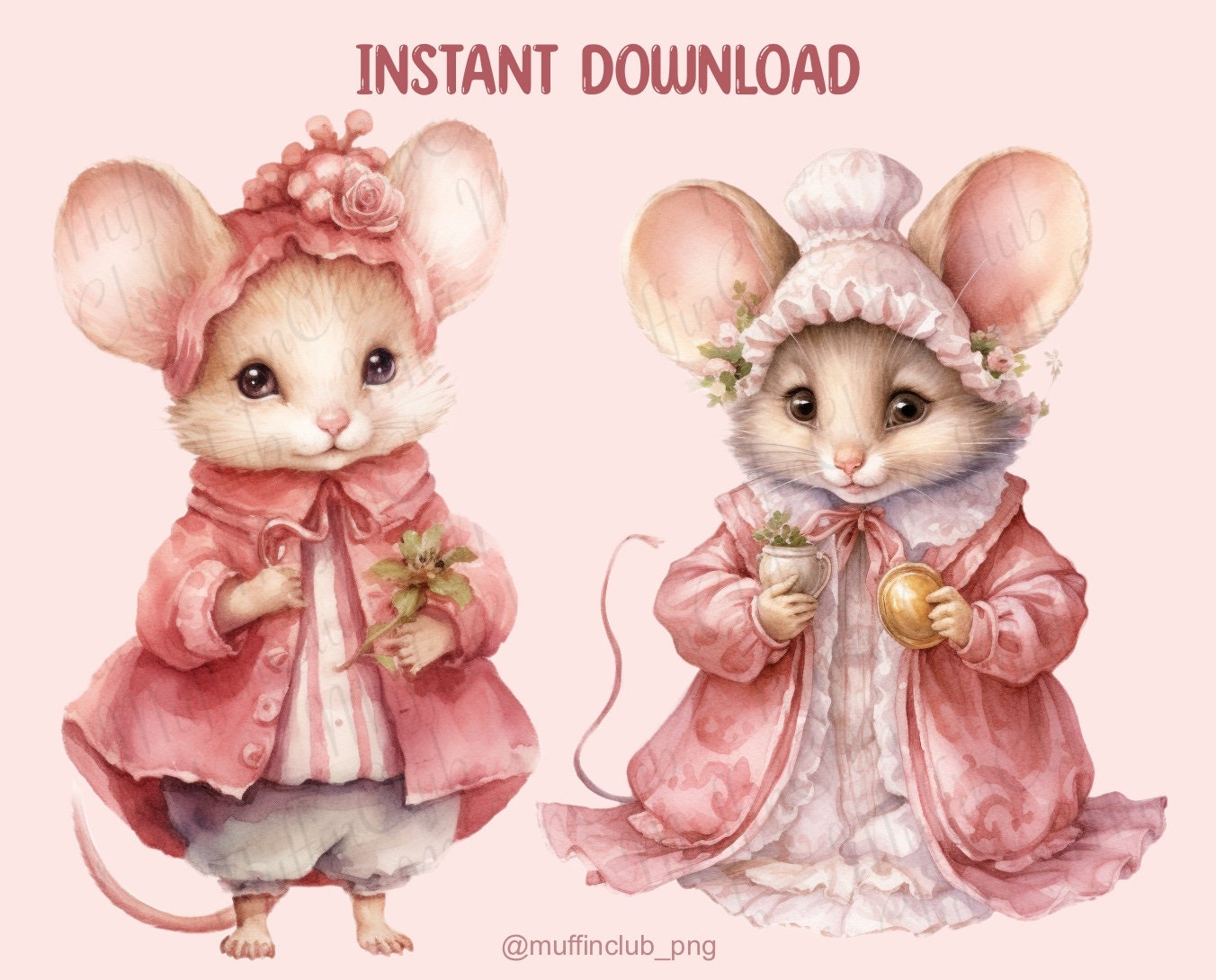 Watercolour Little Pink Mouse Clipart, Fairytale Mice PNG Digital Image ...