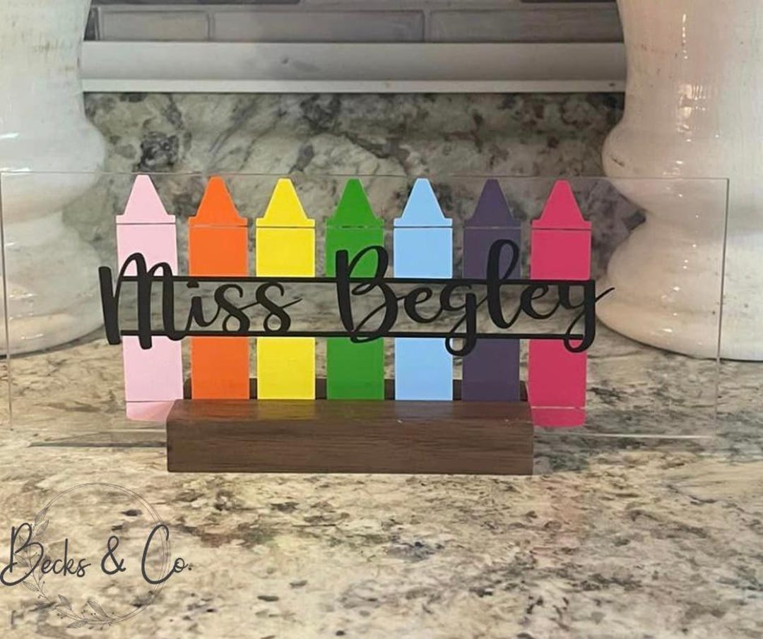 Acrylic Teacher Sign With Crayons - Etsy