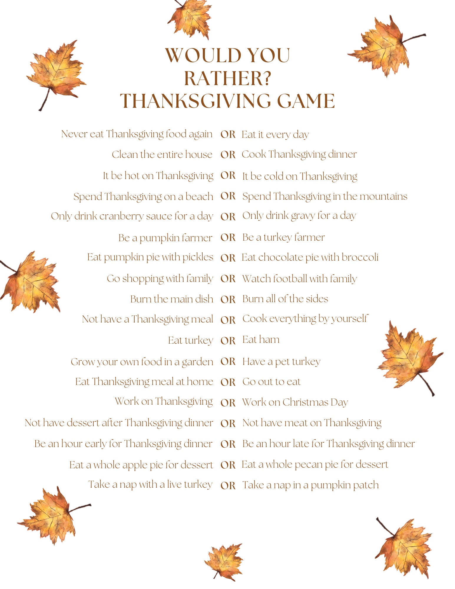 Thanksgiving Game Bundle Printed for You Thanksgiving Activity Trivia ...