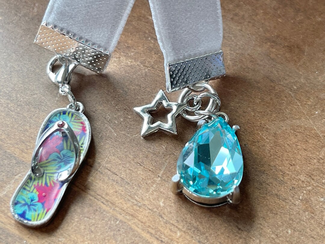 Ribbon Bookmark Velvet With Flip-flop Sparky Blue Gem & - Etsy