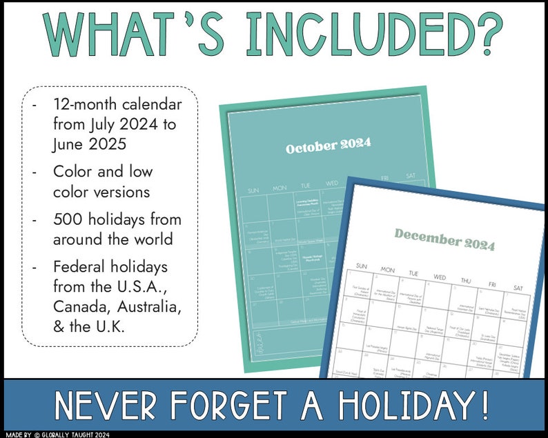 Cultural Diversity Mid Year Calendar With 500 World Holidays 2024-2025 ...
