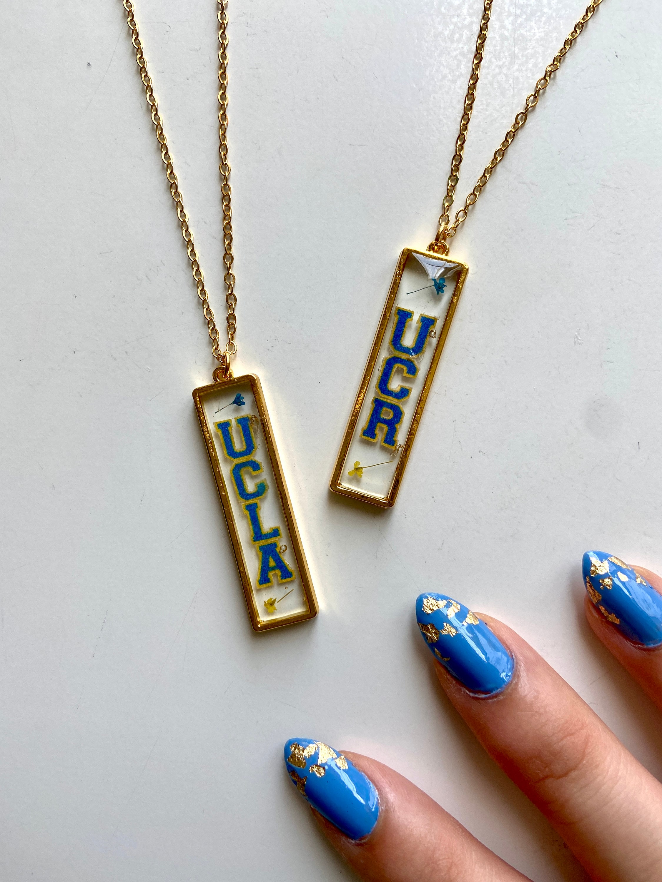 Custom College Bar Necklace: Gold/silver Plated, Pressed Flowers ...