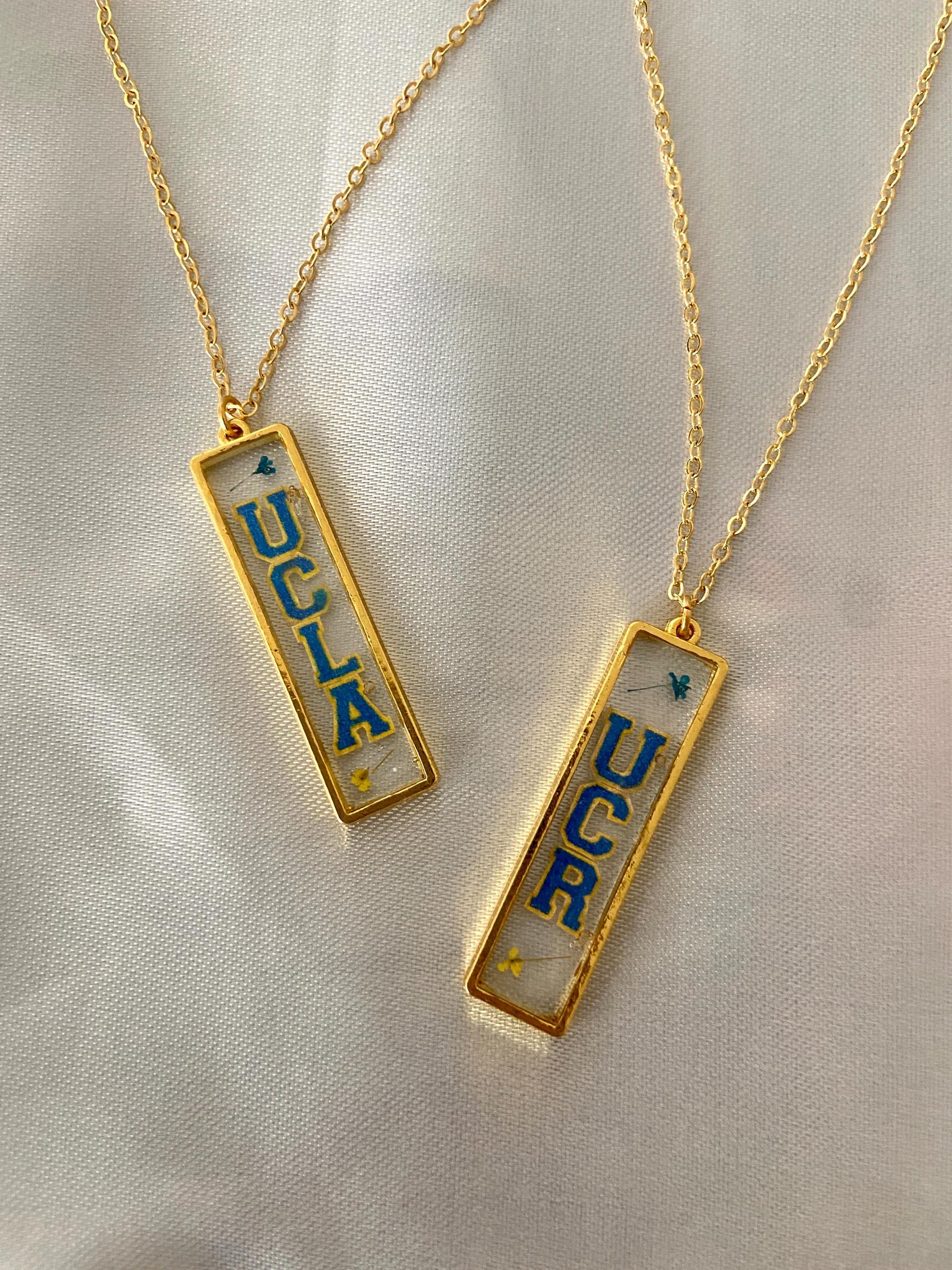 Custom College Bar Necklace: Gold/silver Plated, Pressed Flowers ...