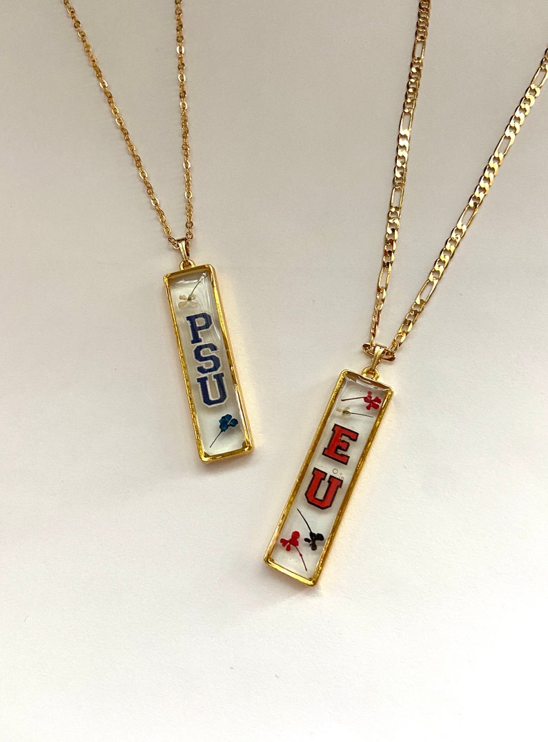 Custom College Bar Necklace: Gold/silver Plated, Pressed Flowers ...