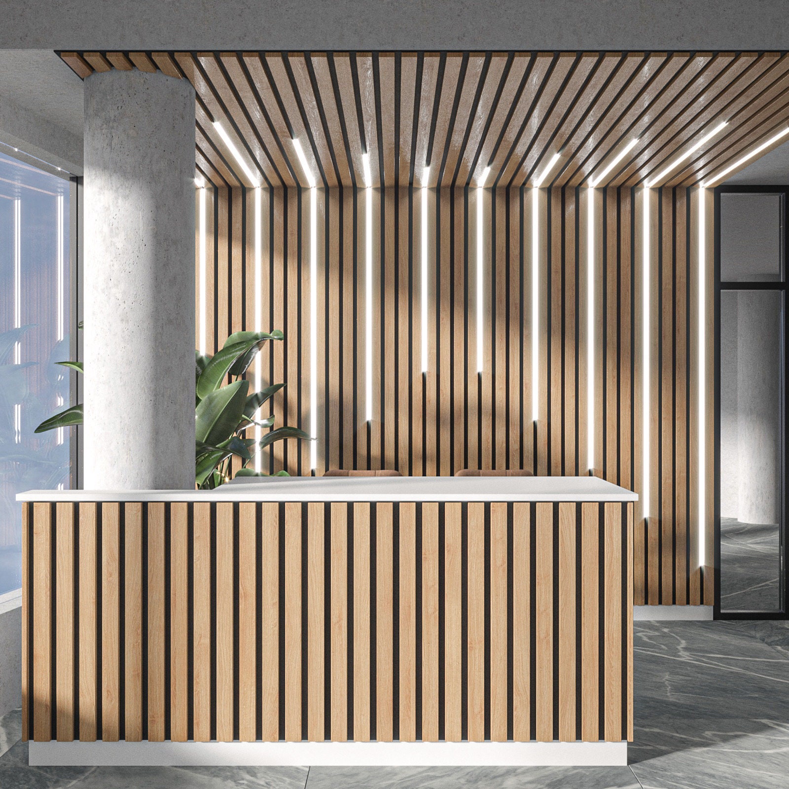Front Desk Wood Wall and Ceiling With Lights Commercial or Residential ...