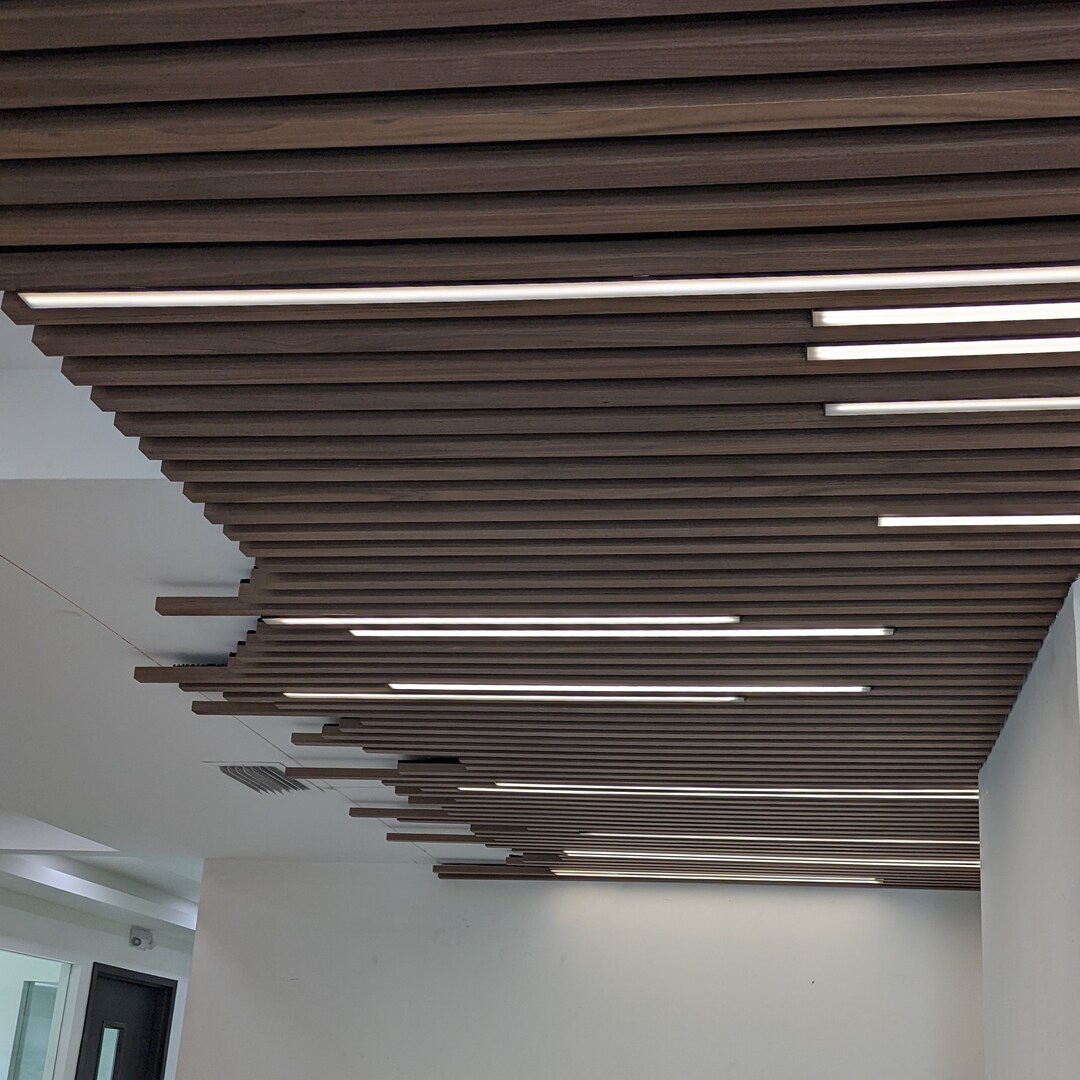 Office Ceiling | Pattern Wood Ceiling and Wall With Lights | Commercial ...