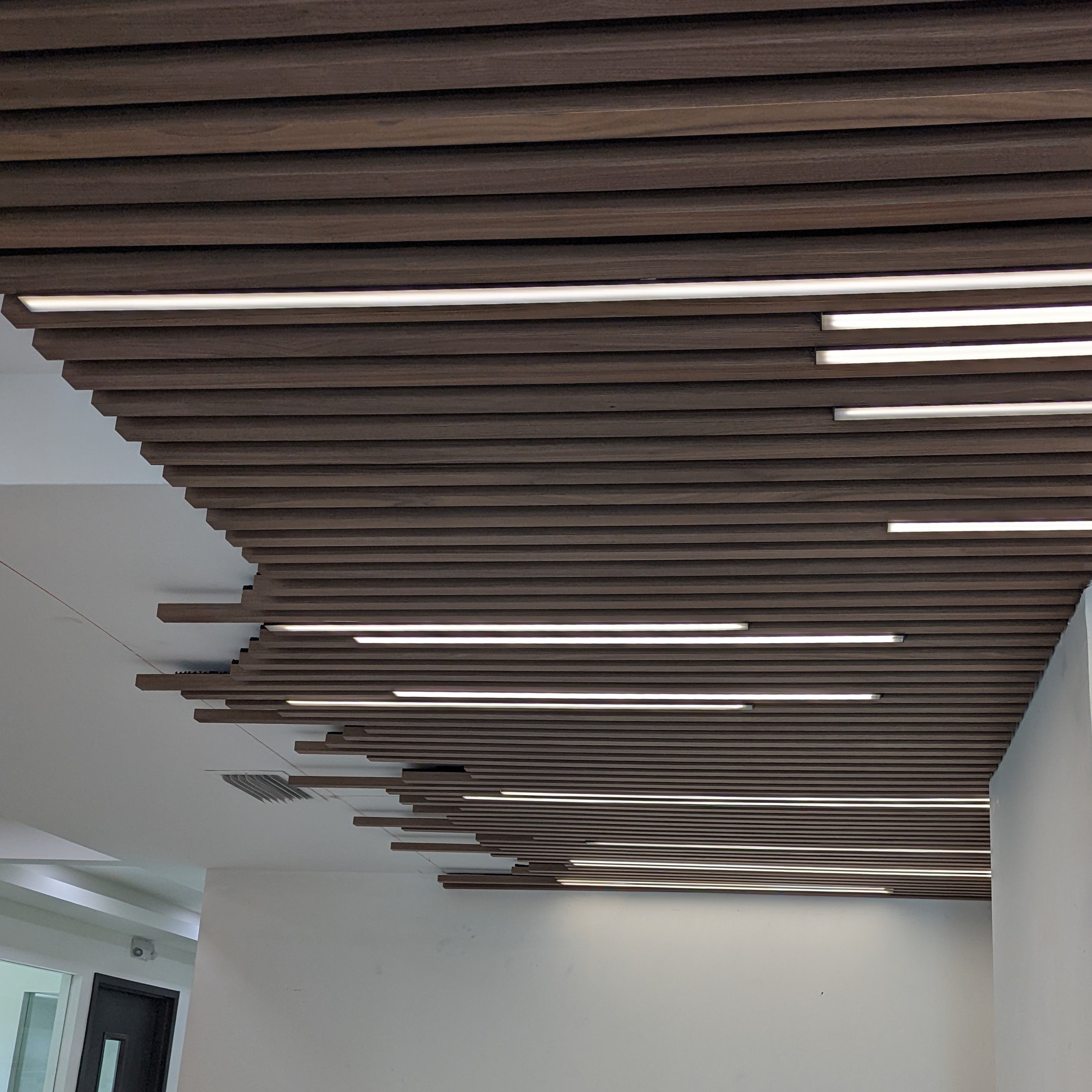 Office Ceiling | Pattern Wood Ceiling and Wall With Lights | Commercial ...