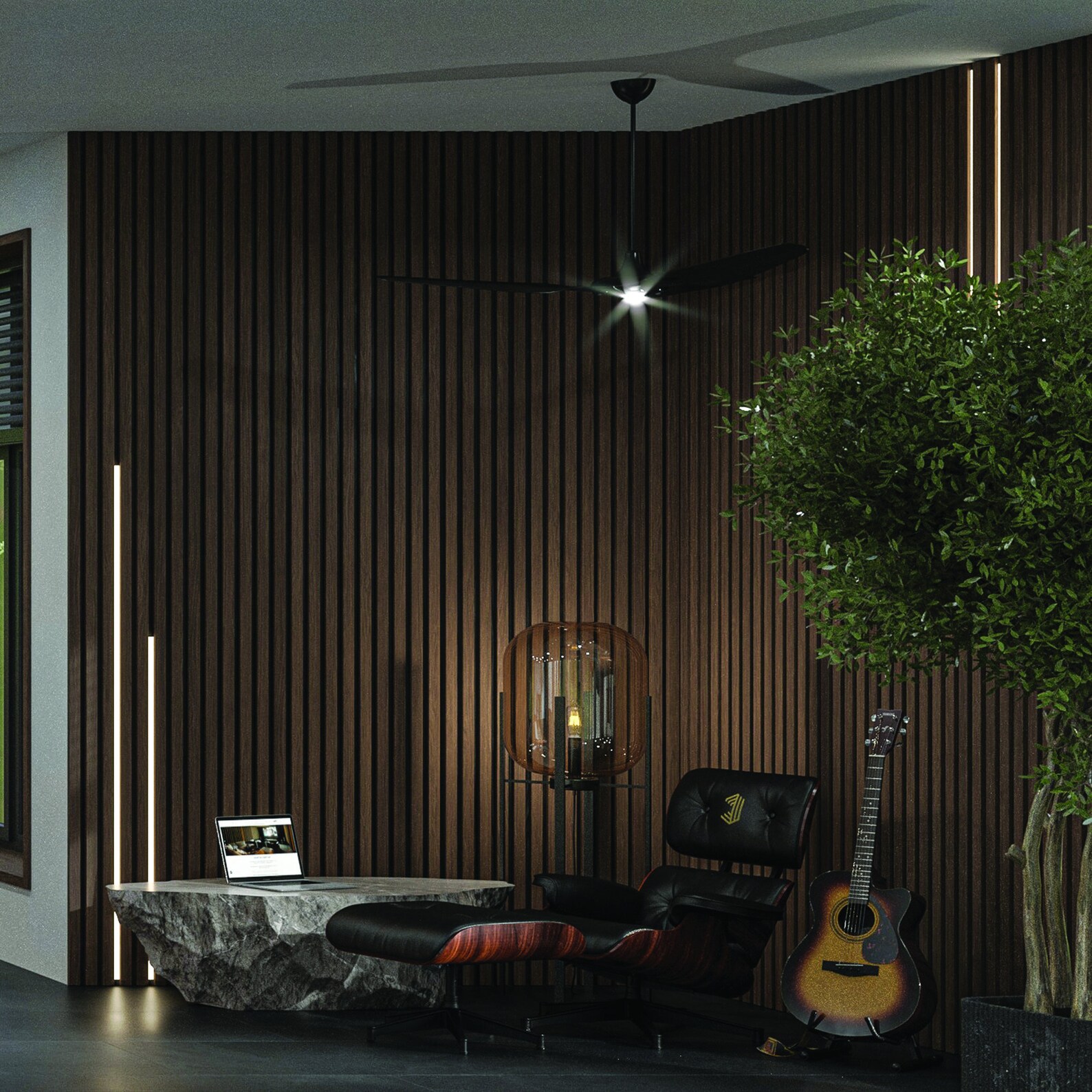 Flat Walnut Acoustical Wall Panels With Integrated LED Lighting ...