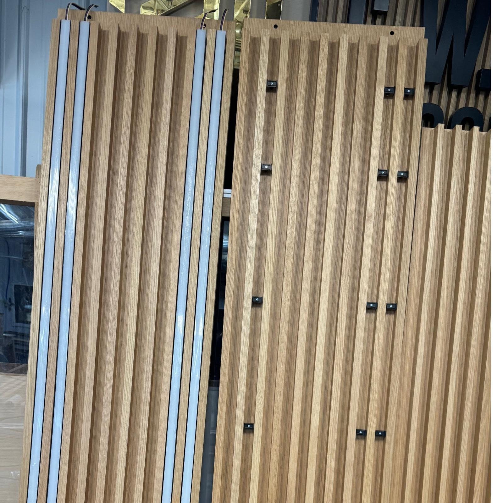 White Oak Wood Wall Panel With Optional LED Lighting Modern Reception ...