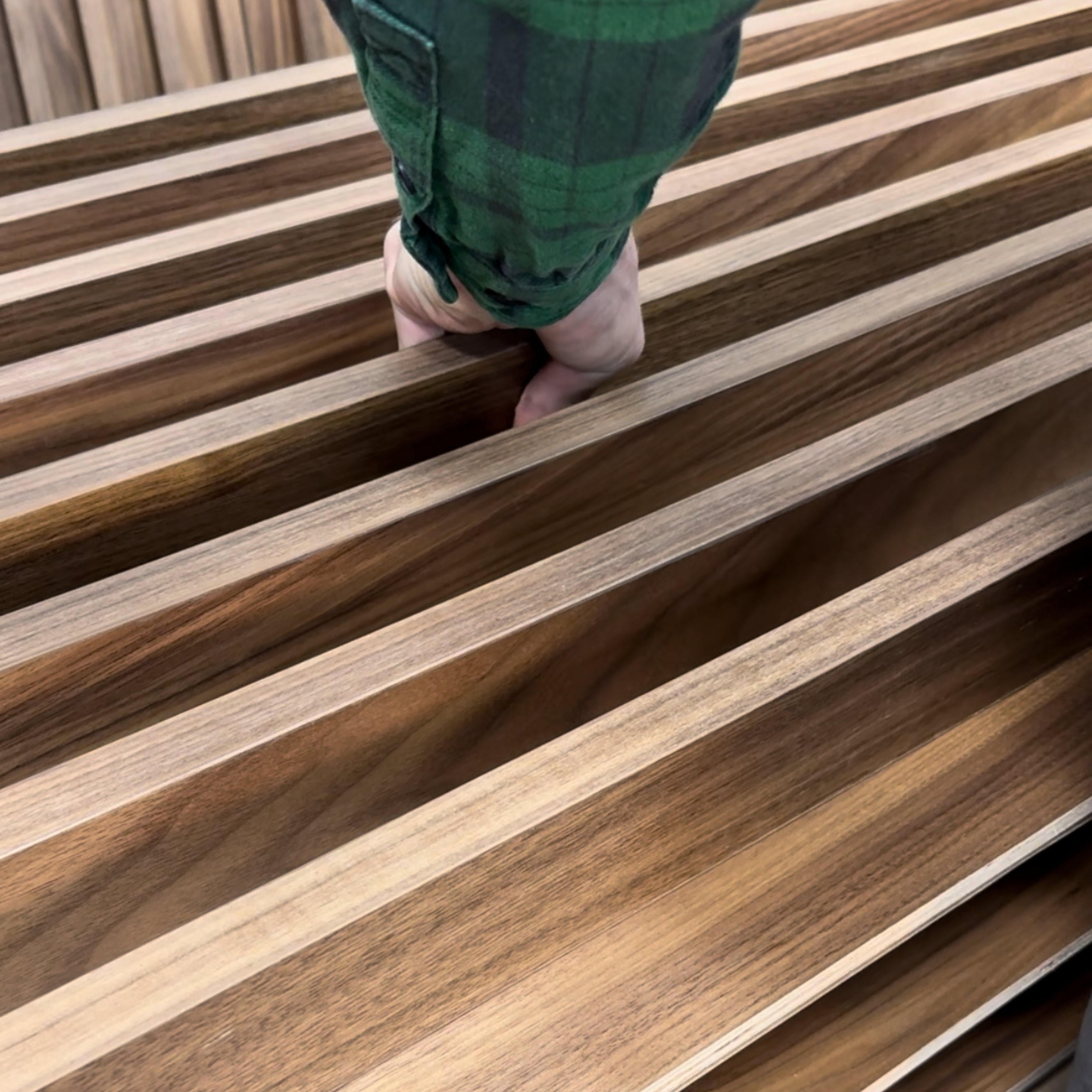 Walnut on Walnut Wood Ceiling Panels | Custom Reception Desk Area ...