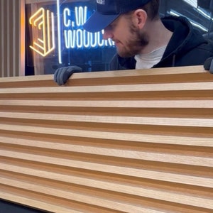 White Oak Wood Wall Panel With Optional LED Lighting - Modern Reception ...