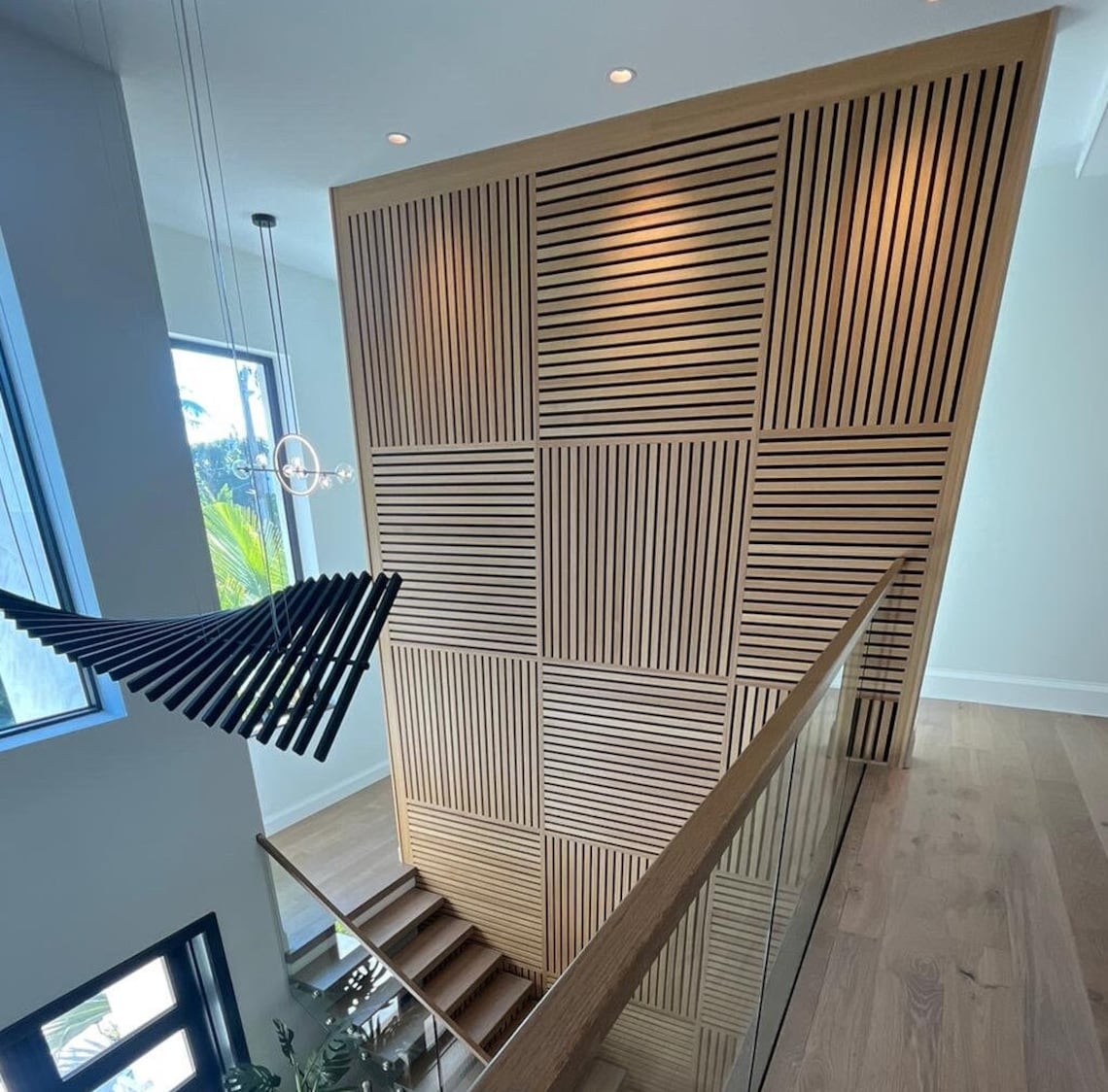 Foyer Stairway Wall Panel | Natural White Oak Rift Parquet Wall Panels ...