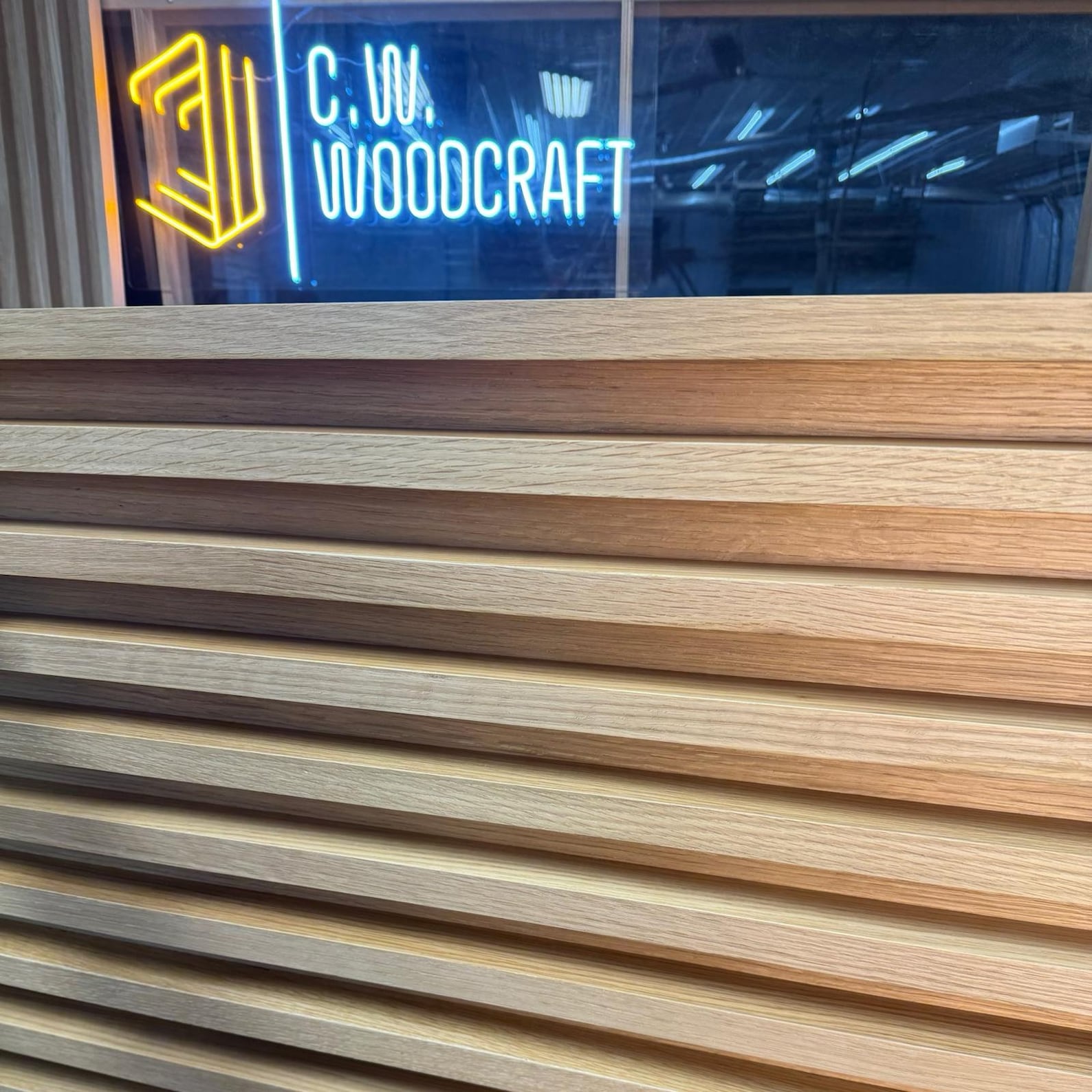 White Oak Wood Wall Panel With Optional LED Lighting - Modern Reception ...